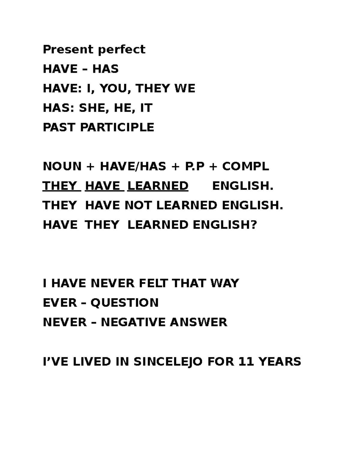 Present Perfect - Contiene la solución de ejercicios prácticos - ingles ...