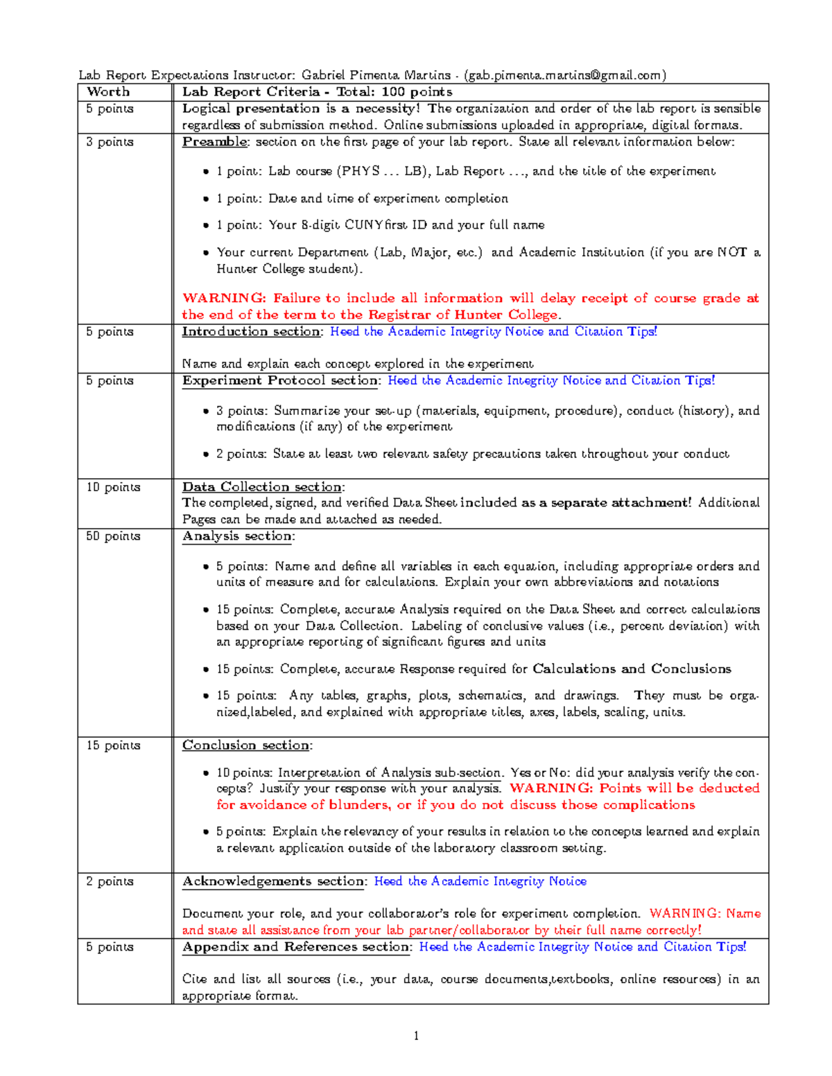 Report Guidelines - Lab Report Expectations Instructor: Gabriel Pimenta ...