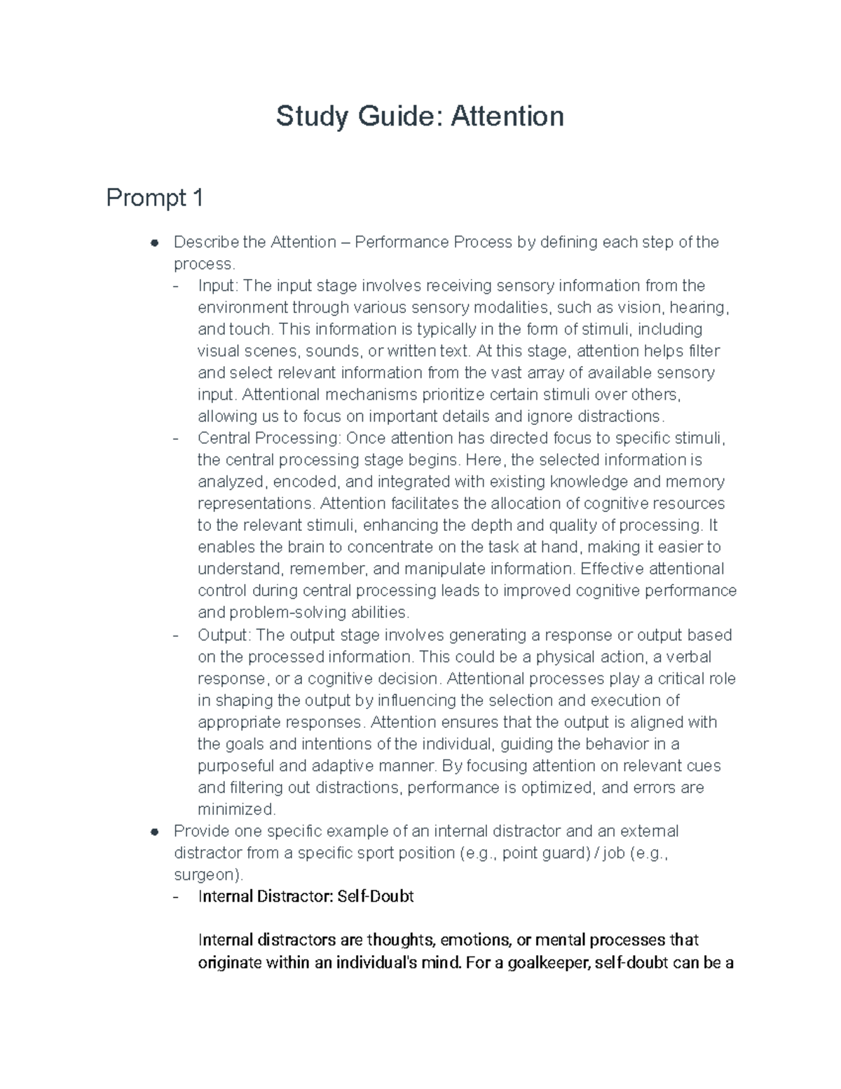 Study Guide Attention - Study Guide: Attention Prompt 1 Describe the ...