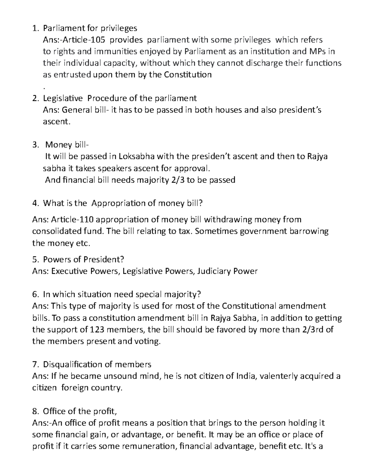 Constitution Revision Questions - Parliament for privileges Ans ...