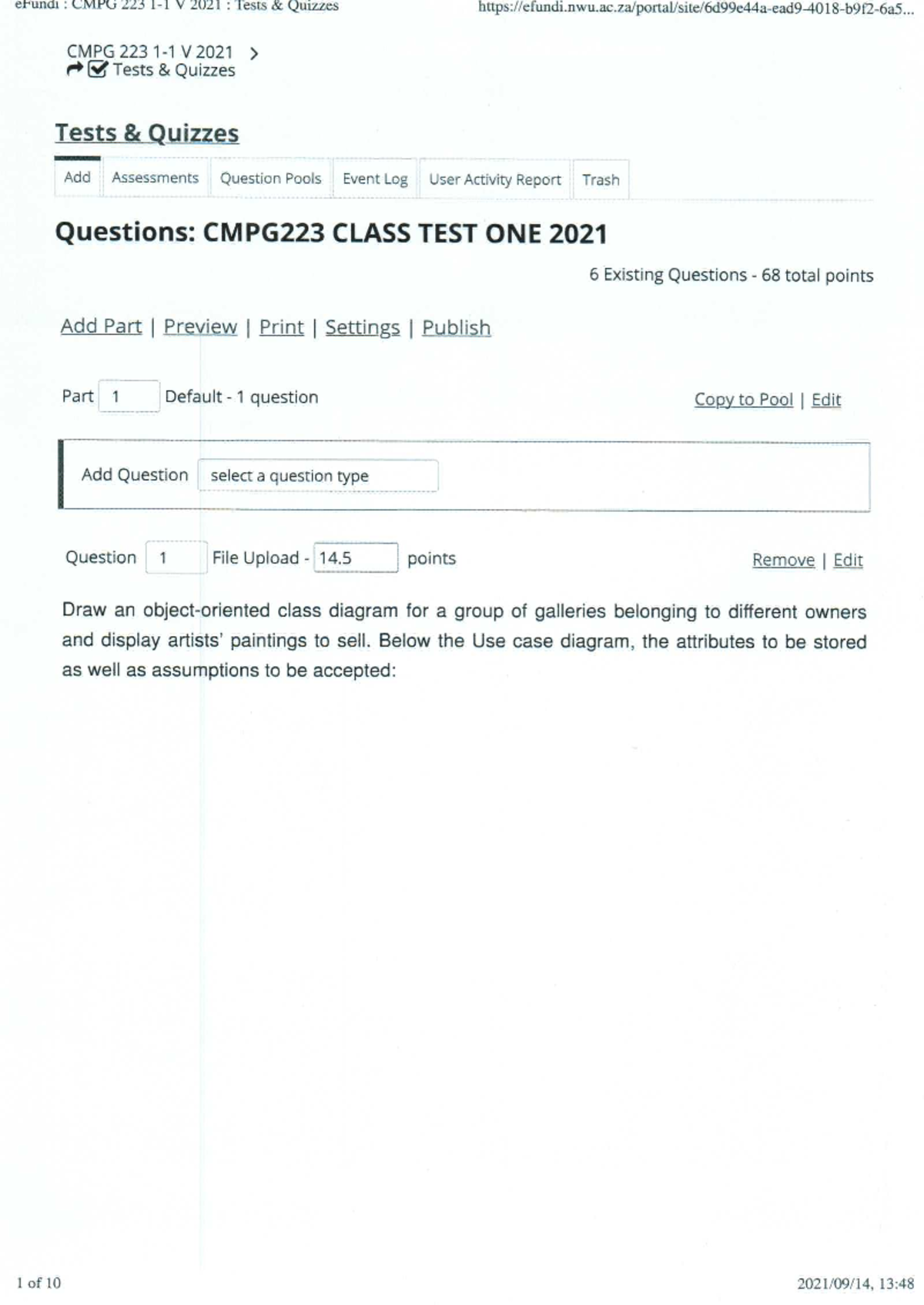 Class Test 1 2021 - Test - CMPG 214 - Studocu