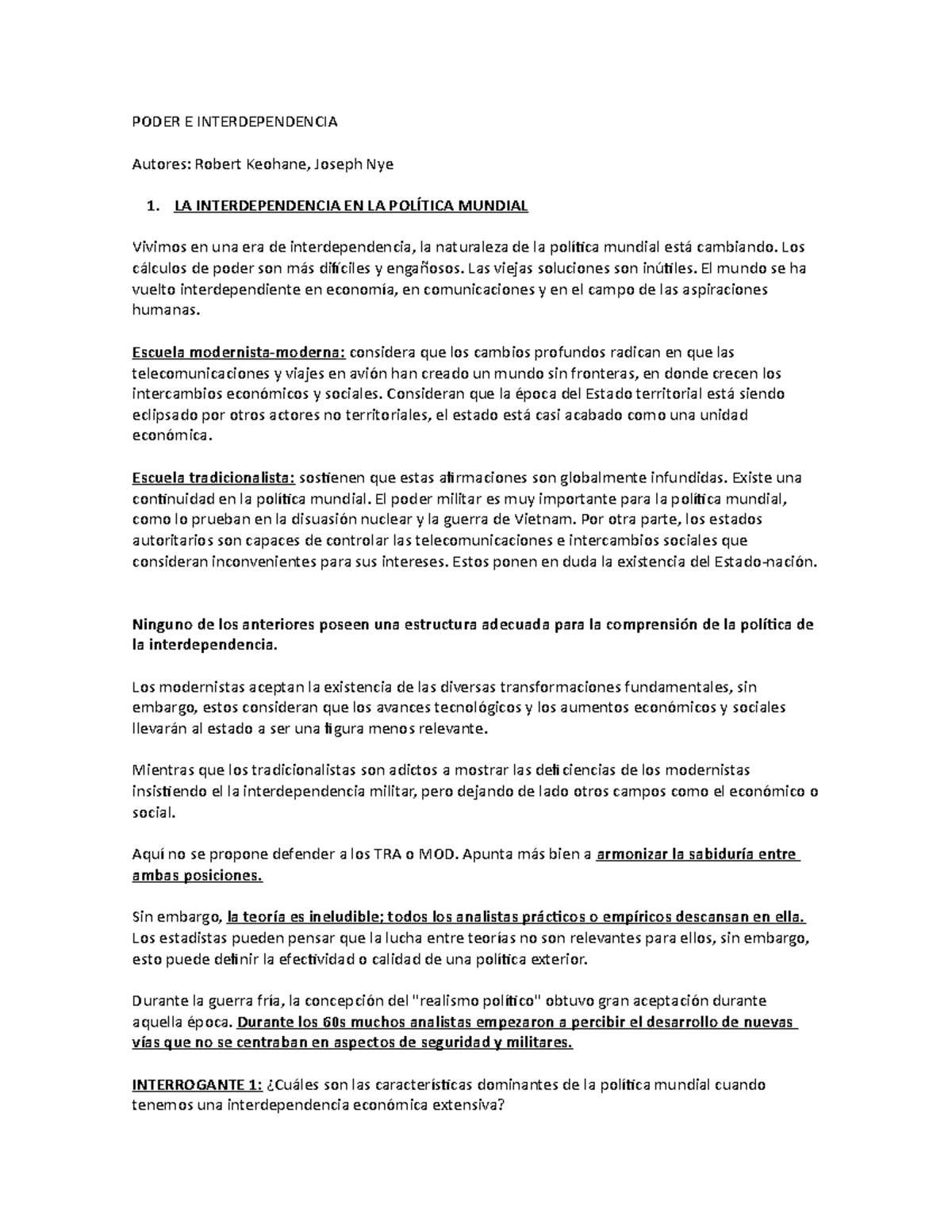 Poder E Interdependencia - PODER E INTERDEPENDENCIA Autores: Robert ...