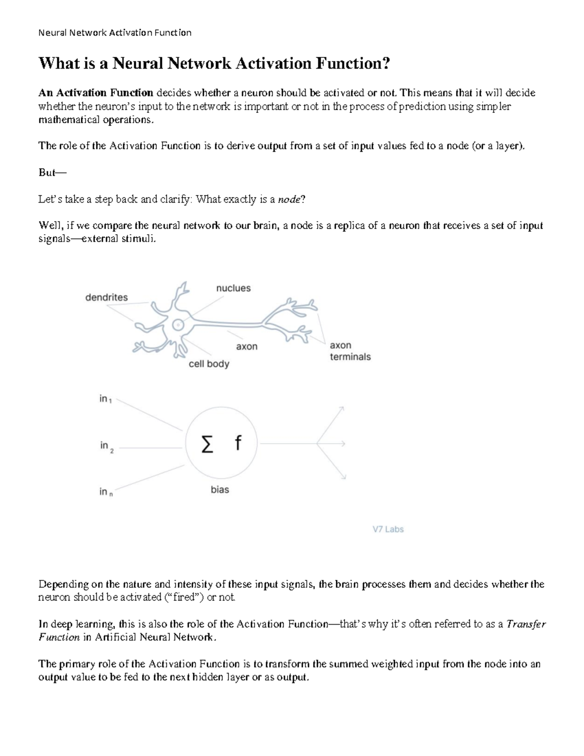 Neural Network Activation Function - This means that it will decide ...