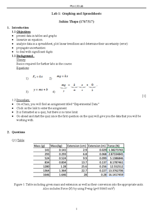 Lab 4 phys 130 complete - Lab #4: SPEED OF SOUND Suhim Thapa (1767517 ...