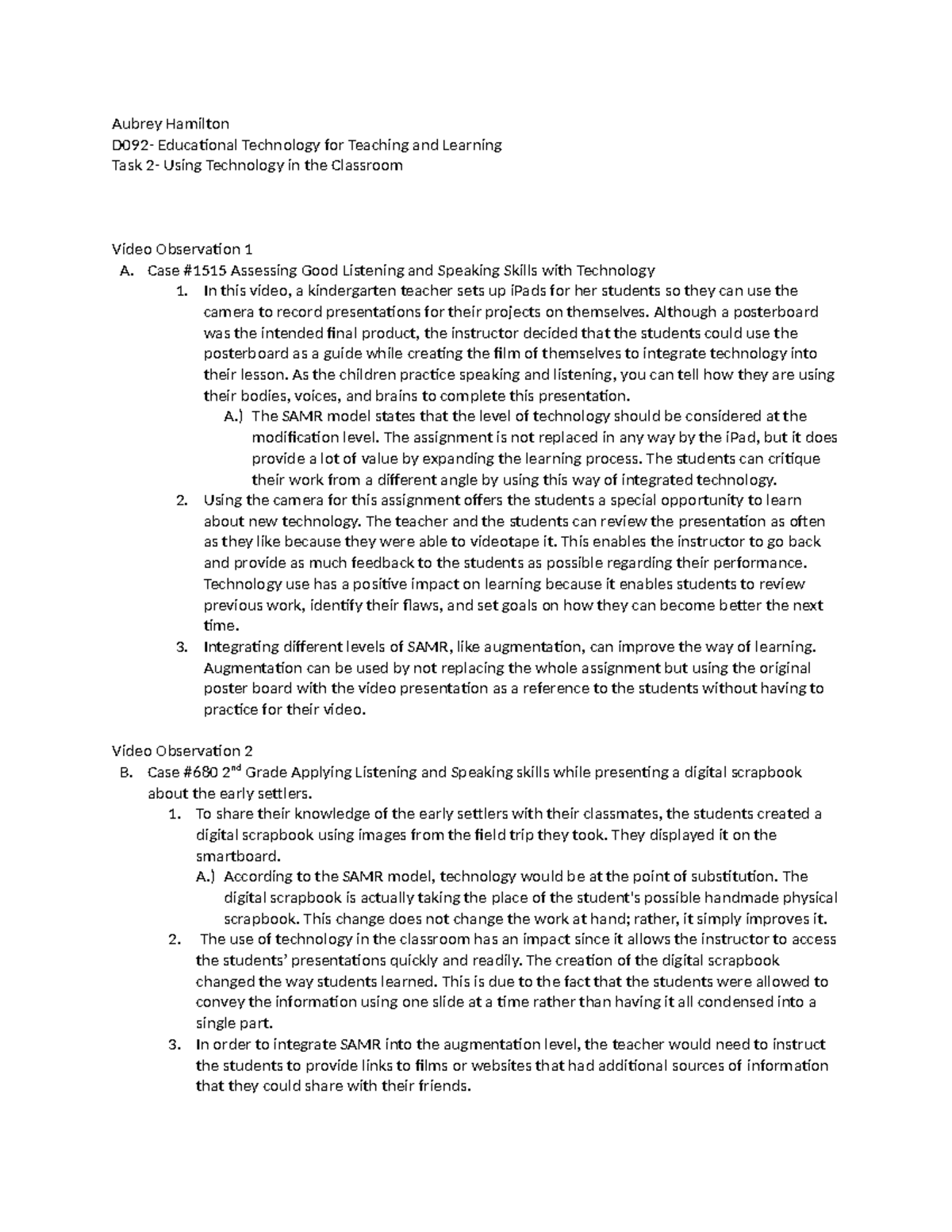 D092 task 2 - Summary Senior Seminar - Aubrey Hamilton D092 ...