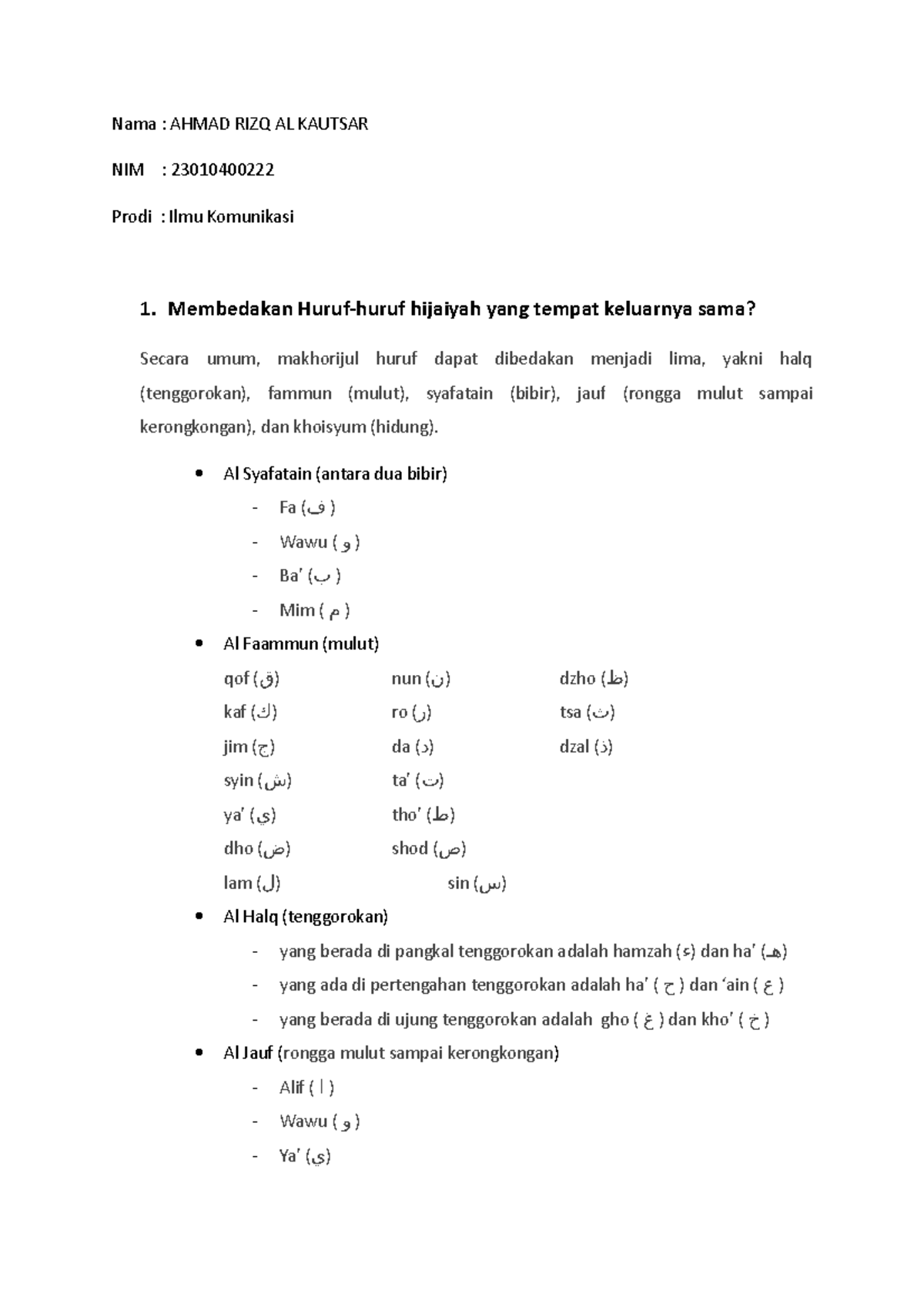 Tugas AIK Ariya - Nama : AHMAD RIZQ AL KAUTSAR NIM : 23010400222 Prodi ...