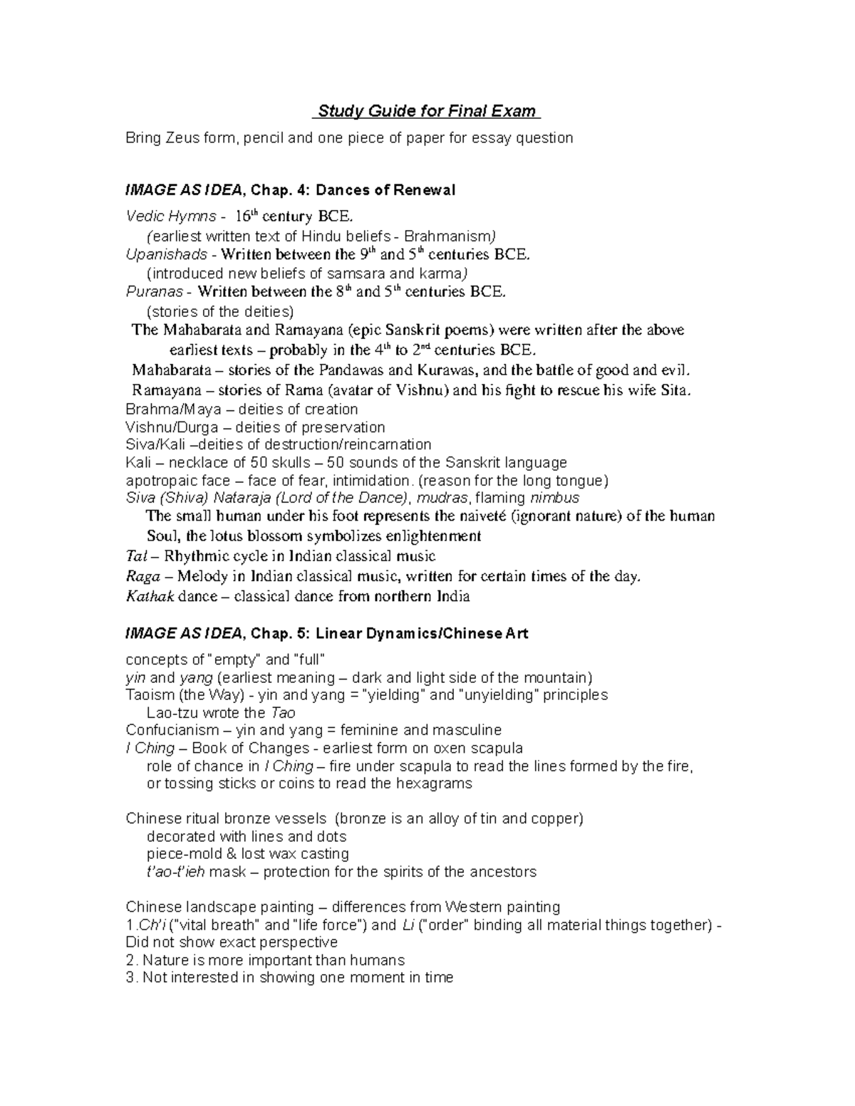 Study Guide Final Exam15 - Study Guide for Final Exam Bring Zeus form ...