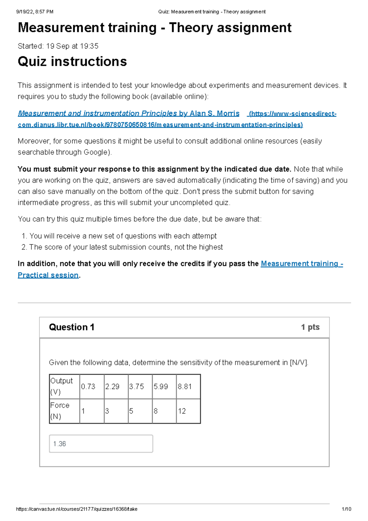 Quiz Measurement training - Theory assignment - Measurement training ...