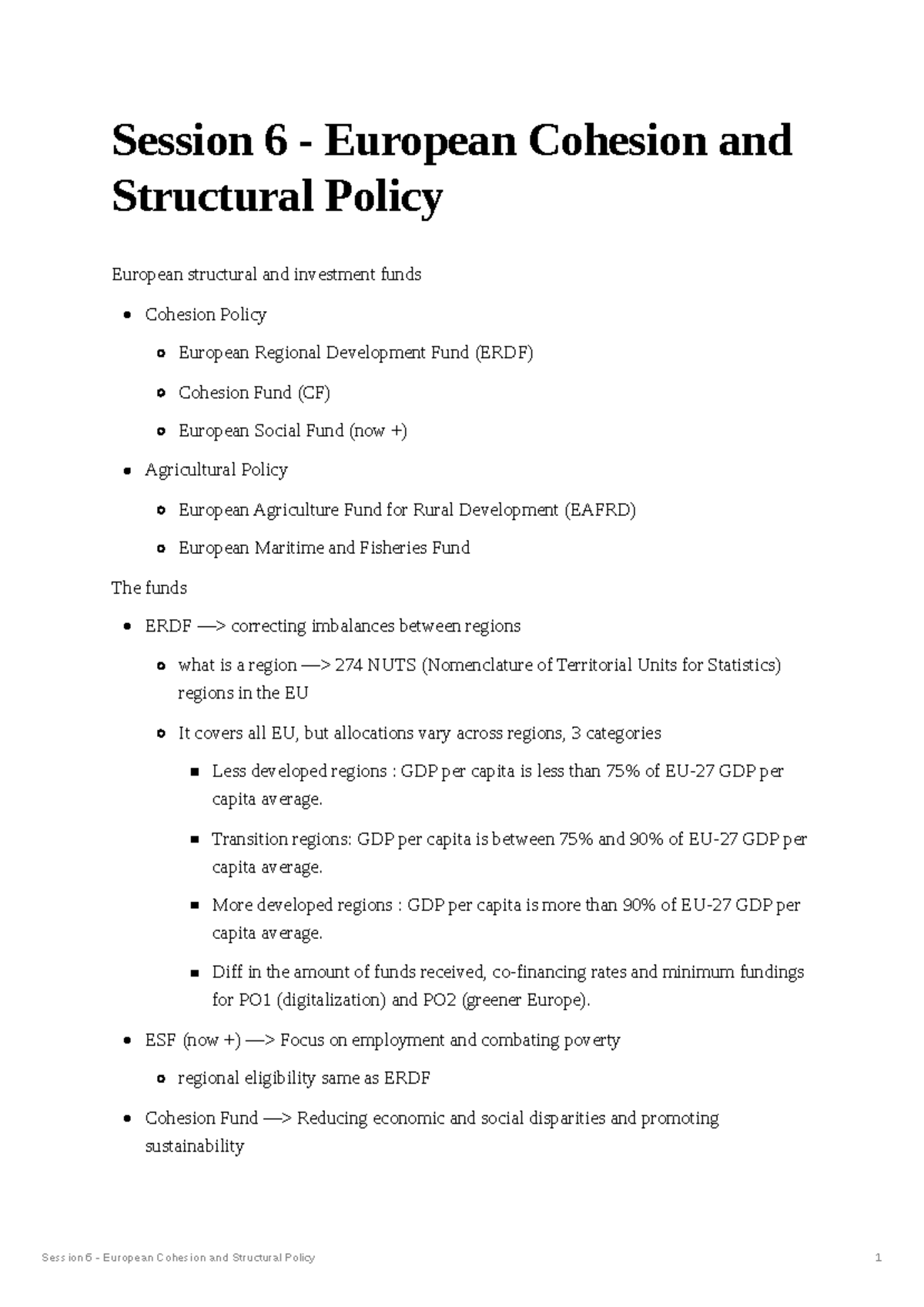 Session 6 - European Cohesion and Structural Policies - Session 6 ...