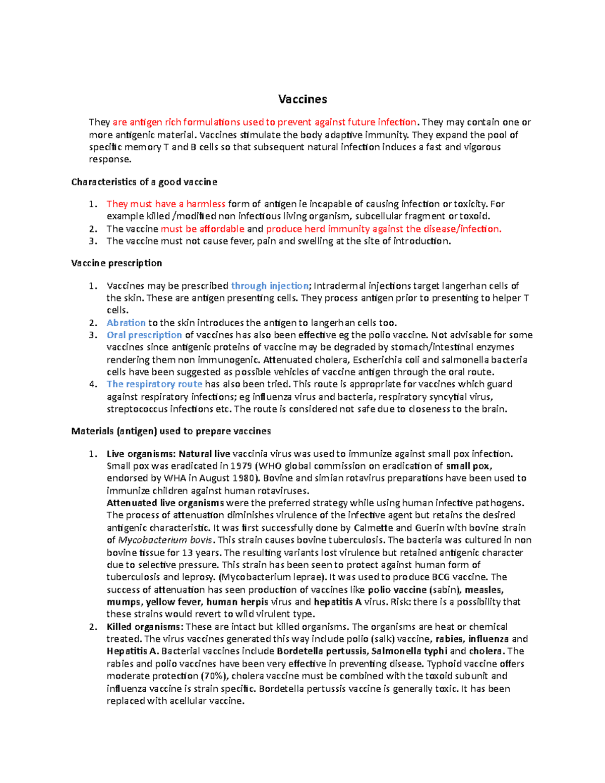 Vaccine notes - Vaccines They are antigen rich formulations used to ...