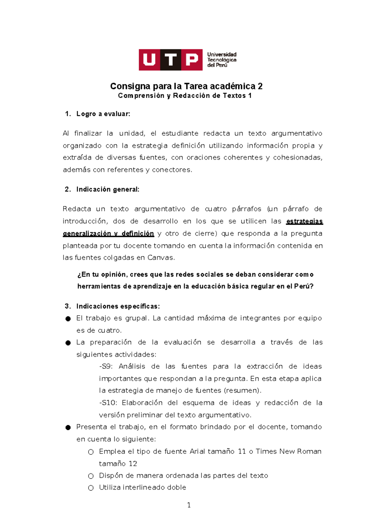 Entrega de la TA2 texto argumentativo- Grupal - Consigna para la Tarea académica 2 Comprensión y ...