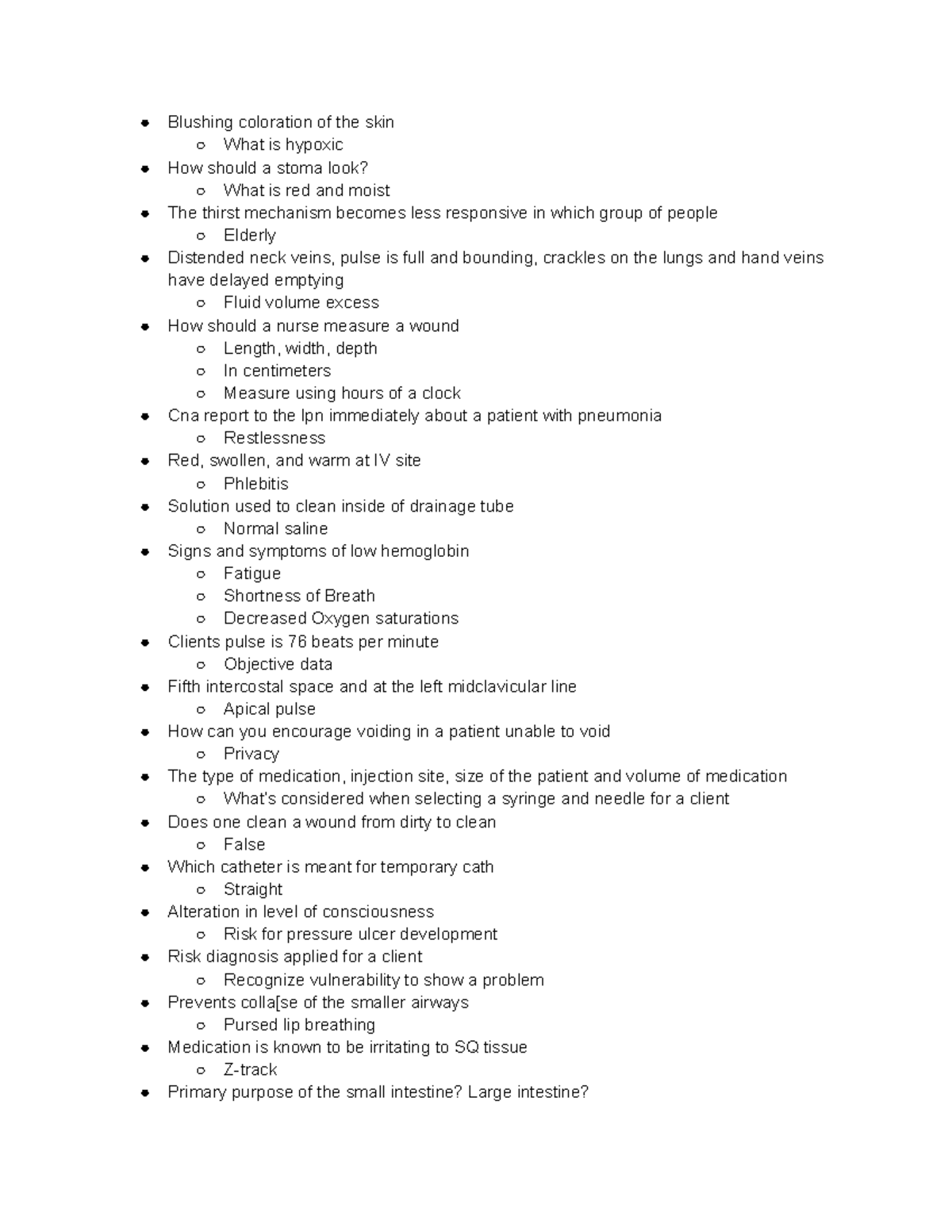 Fundamental Final Review Questions - Blushing coloration of the skin ...