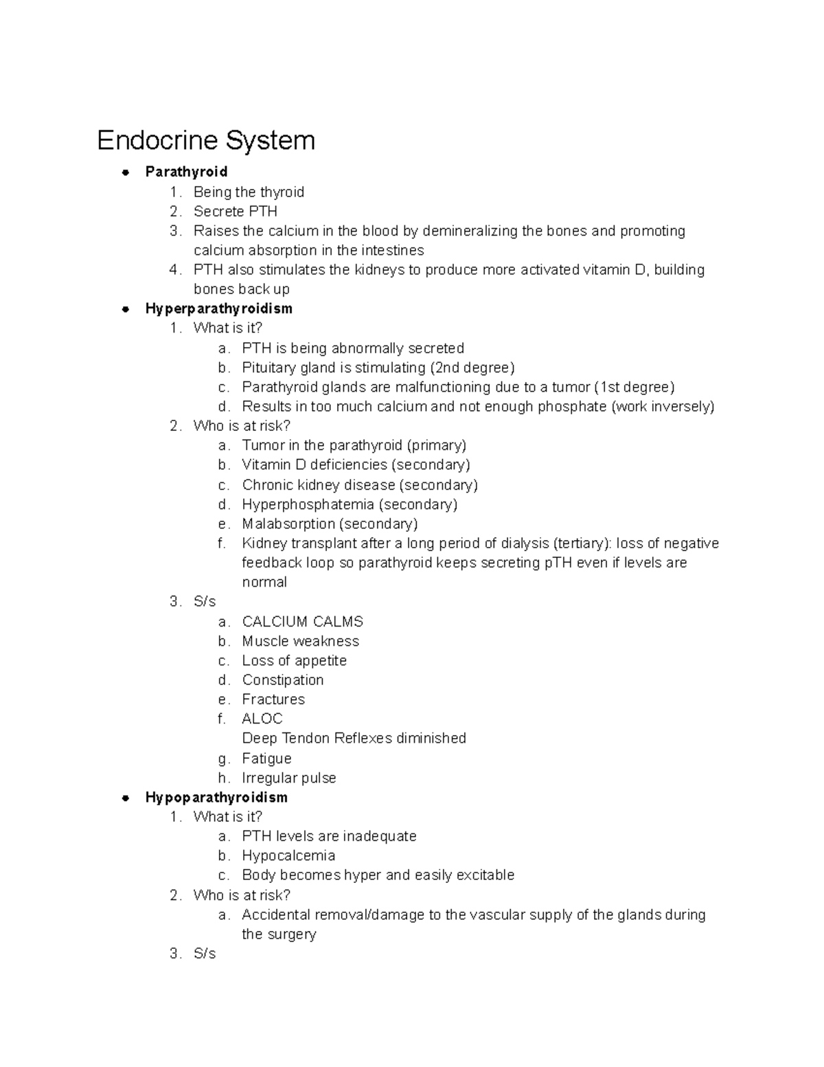 Endocrine System Patho Packet - Endocrine System Parathyroid 1. Being ...