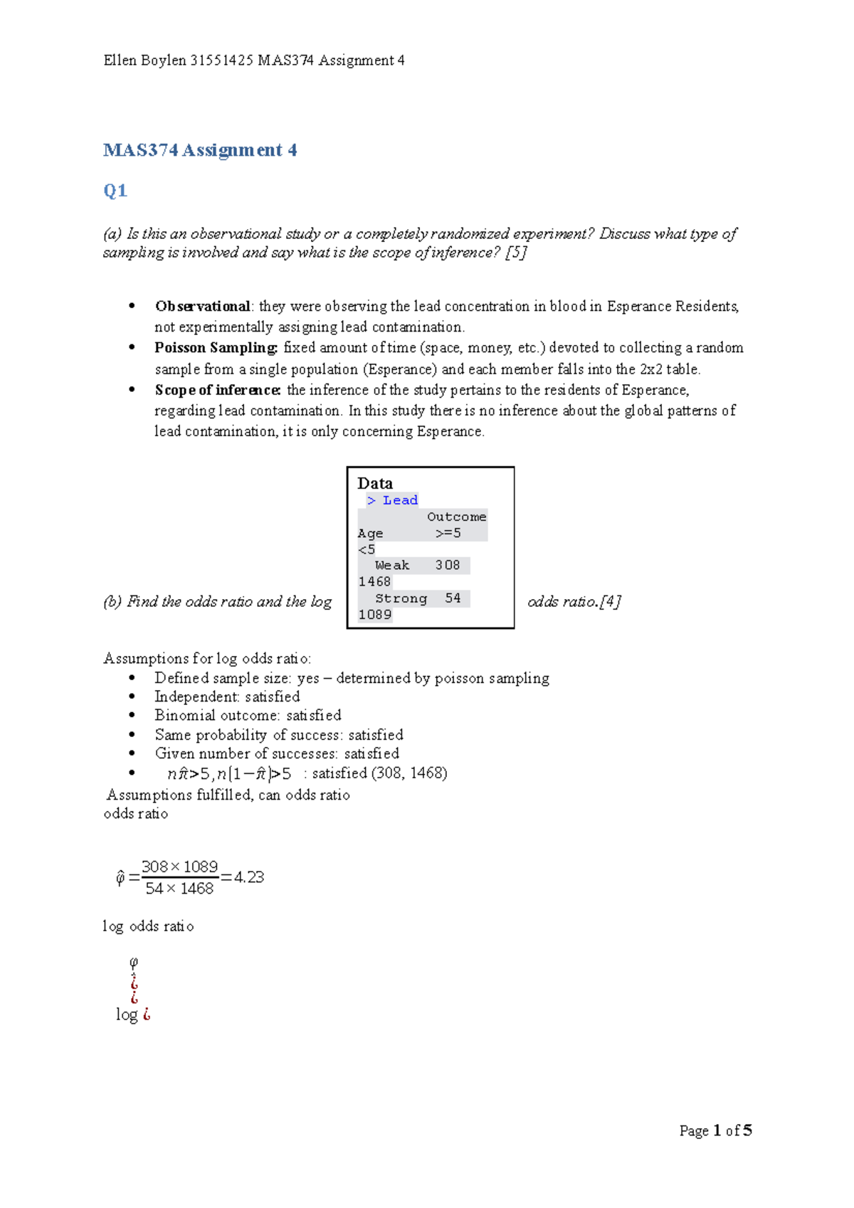 Seminar assignment - 4 - Ellen Boylen 31551425 MAS374 Assignment 4 ...