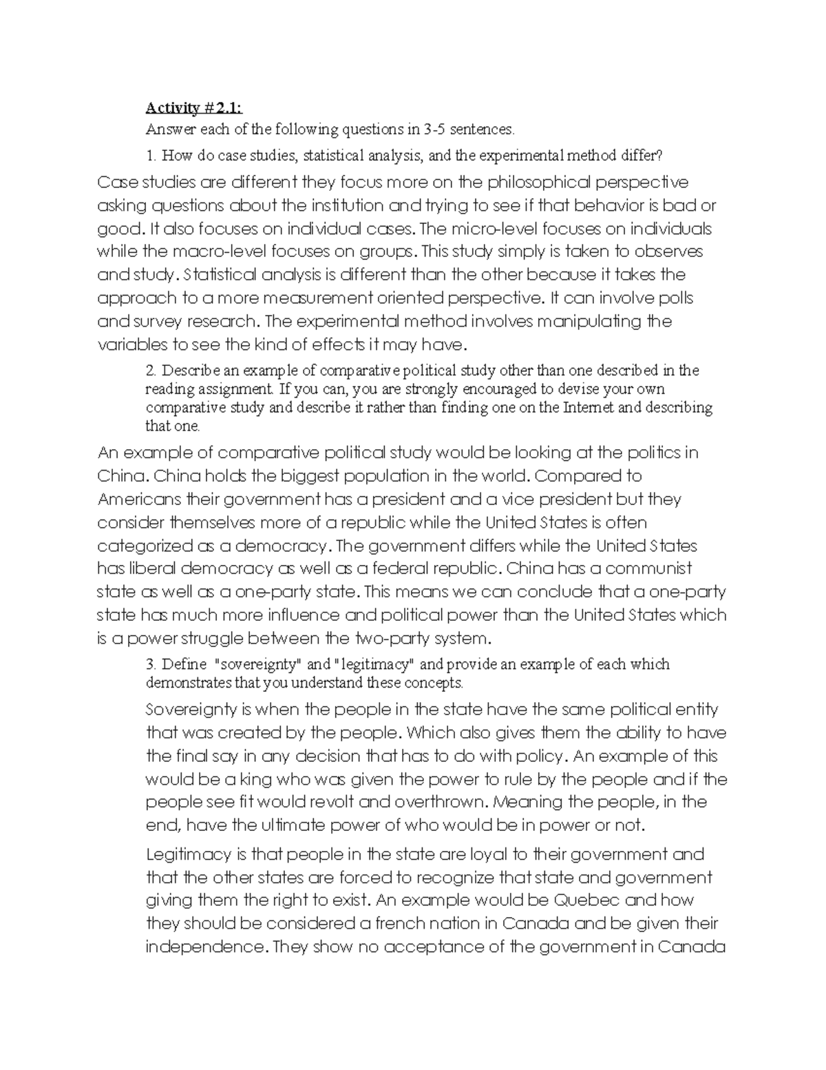 Polic 109 activity 2 - week 2 - Activity # 2: Answer each of the ...