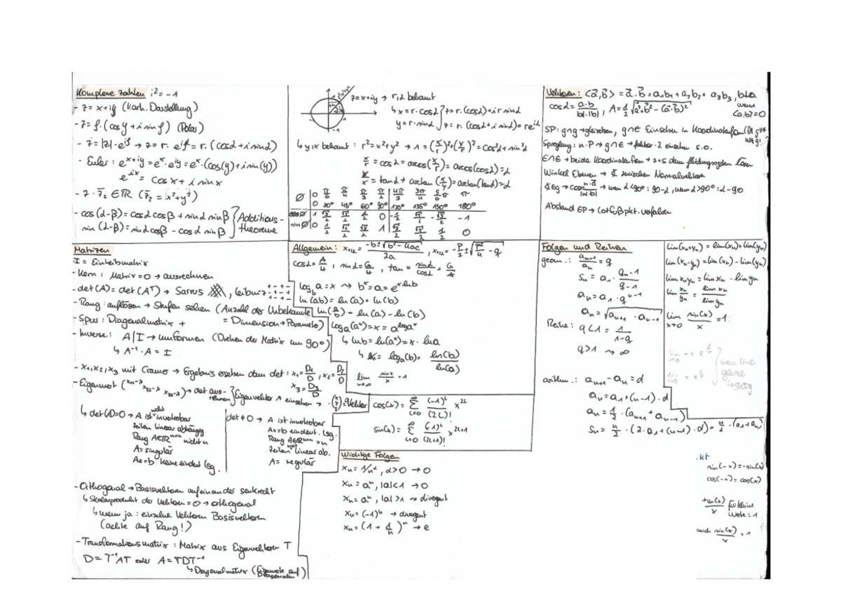 Handschriftliche Formelsammlung Höhere Mathematik 1 WZW - Warning: TT: undefined function: 32 ...