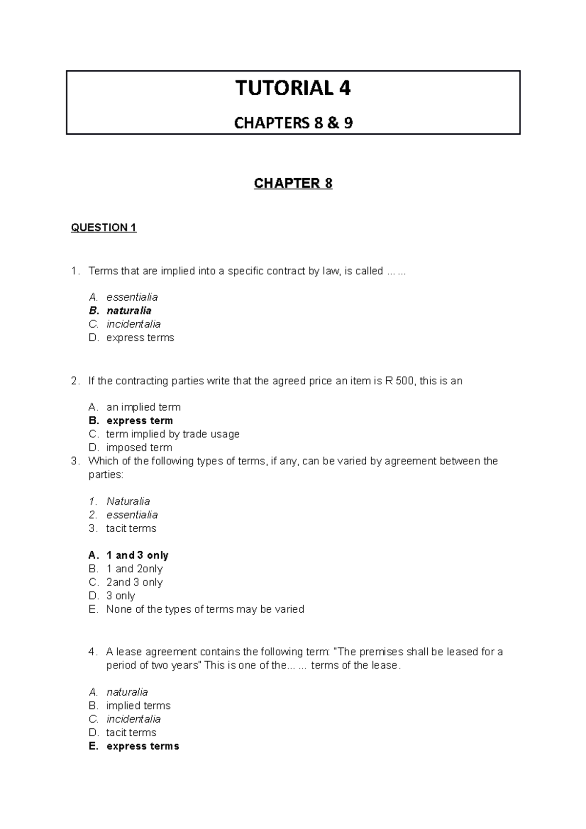 Tutorial 4 Memo Tutorial 4 Chapters 8 And 9 Chapter 8 Question 1 1