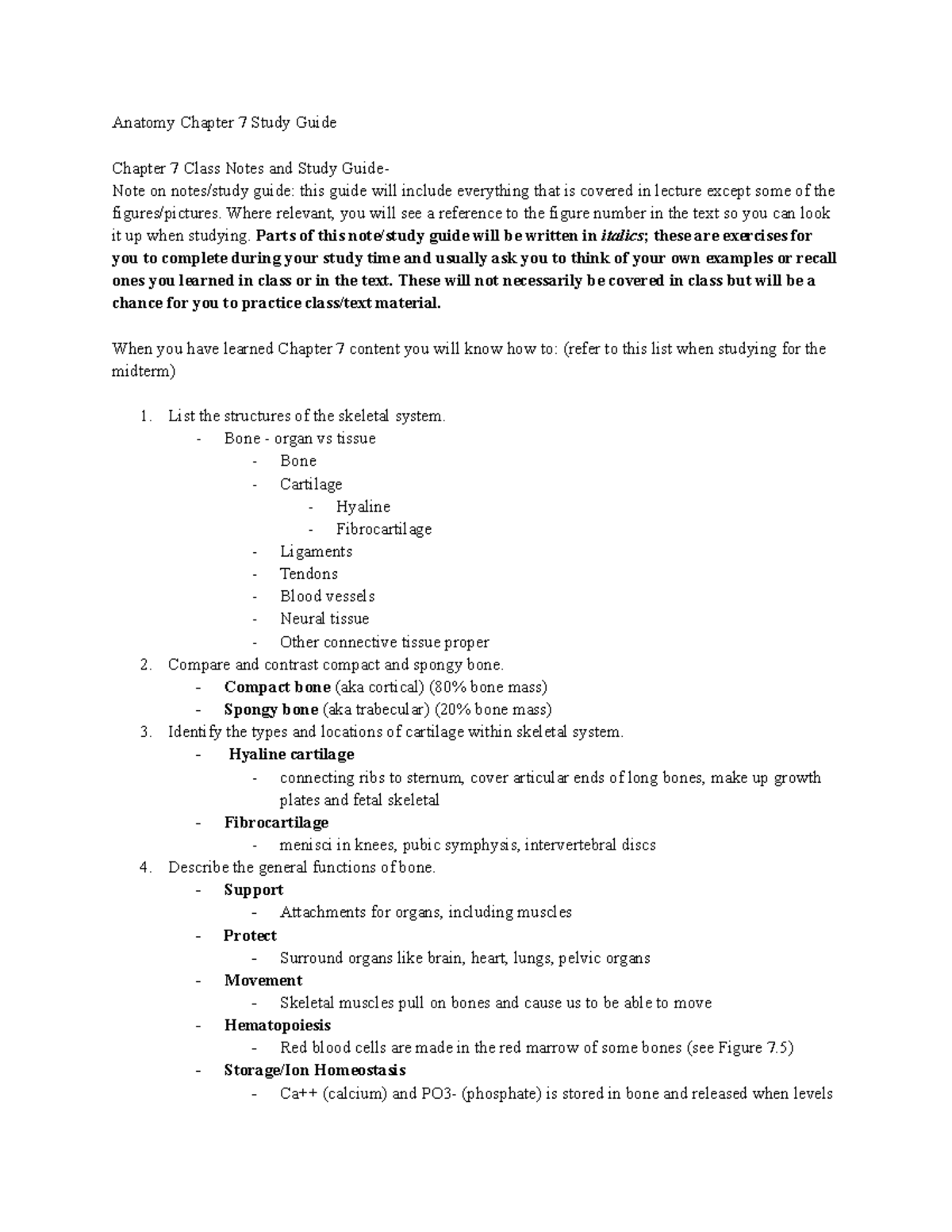 Anatomy Chapter 7 Study Guide - Anatomy Chapter 7 Study Guide Chapter 7 ...