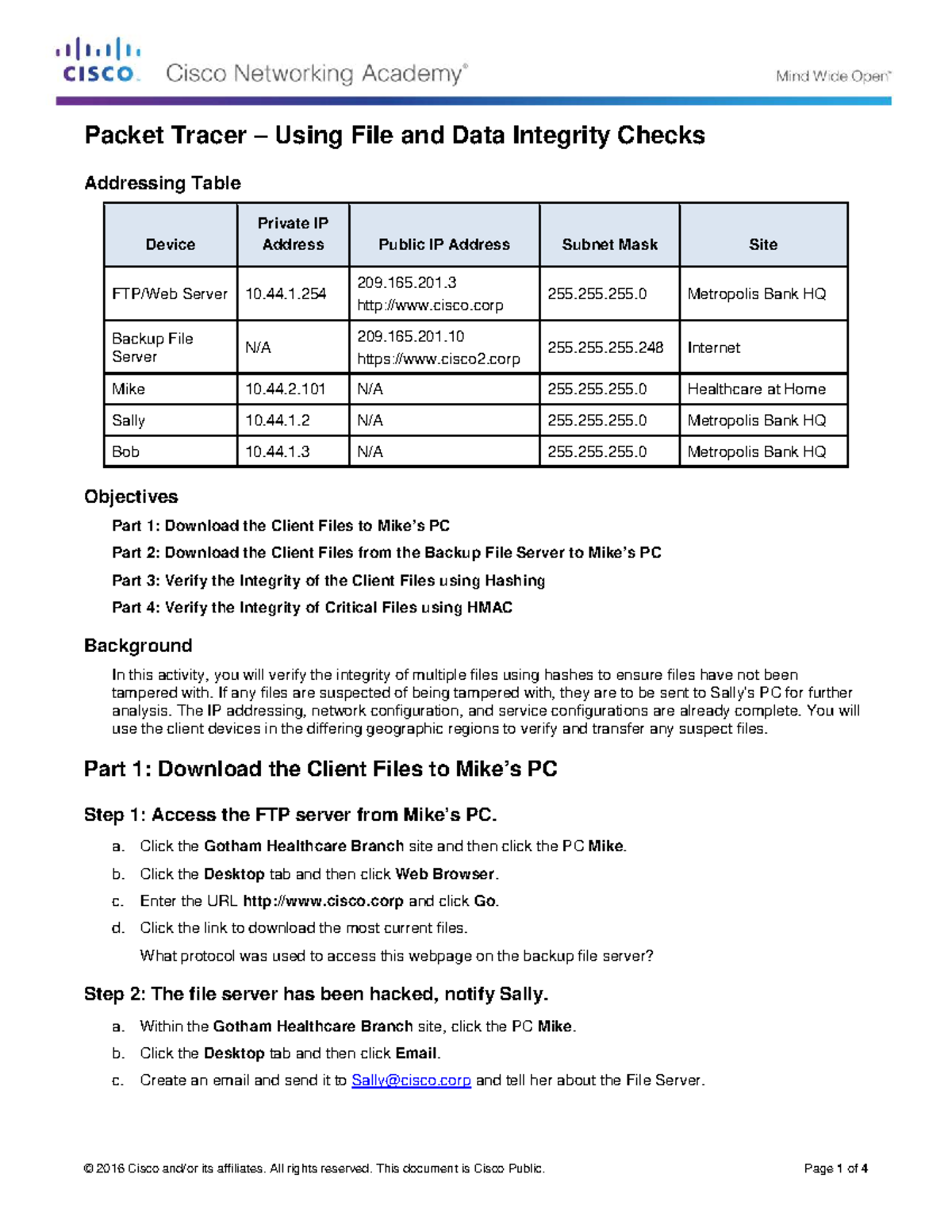 2.5.2.7 Packet Tracer - Using File and Data Integrity Checks ...