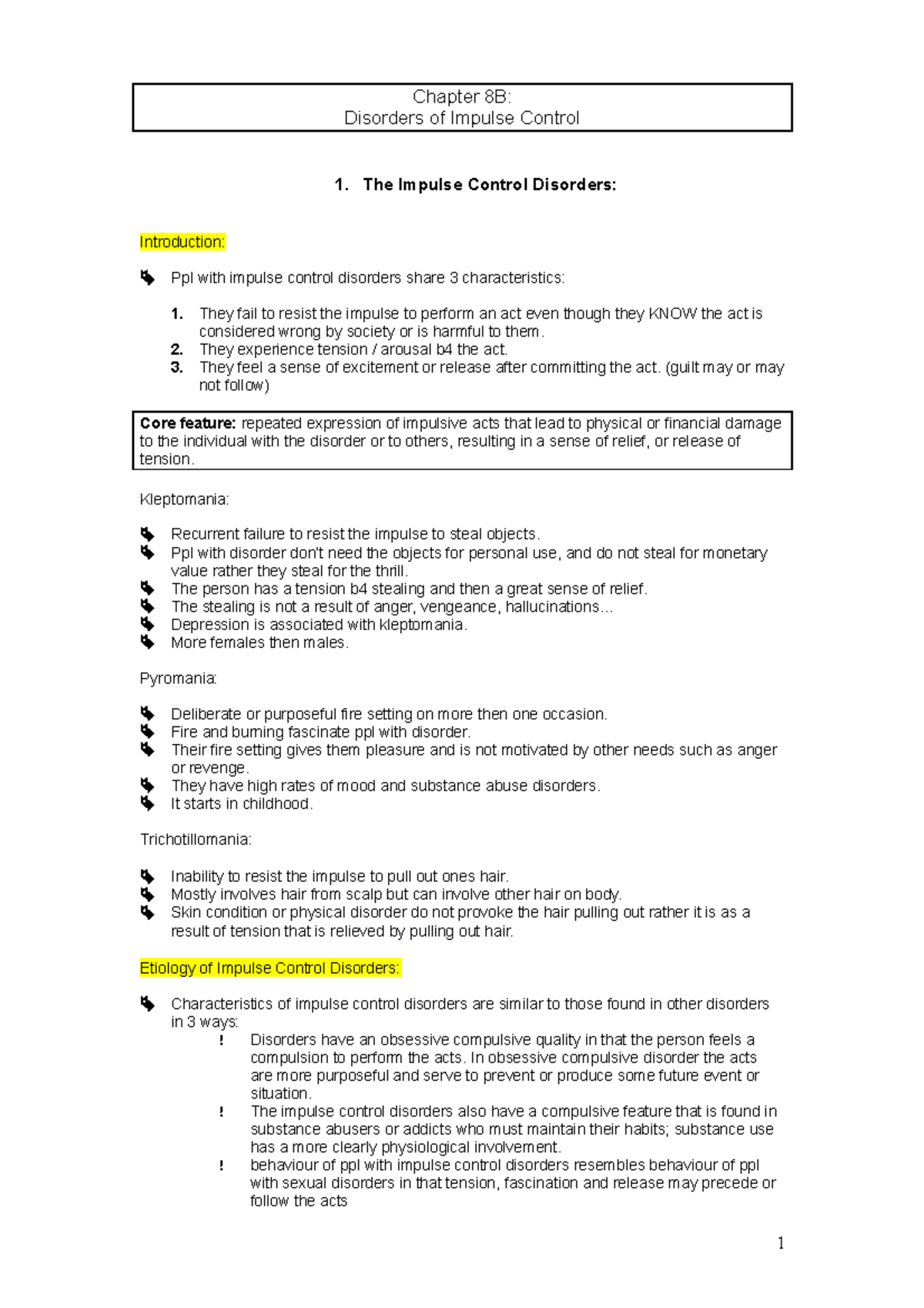 PYC3702 Chapter 8B - Chapter 8B: Disorders of Impulse Control 1. The ...