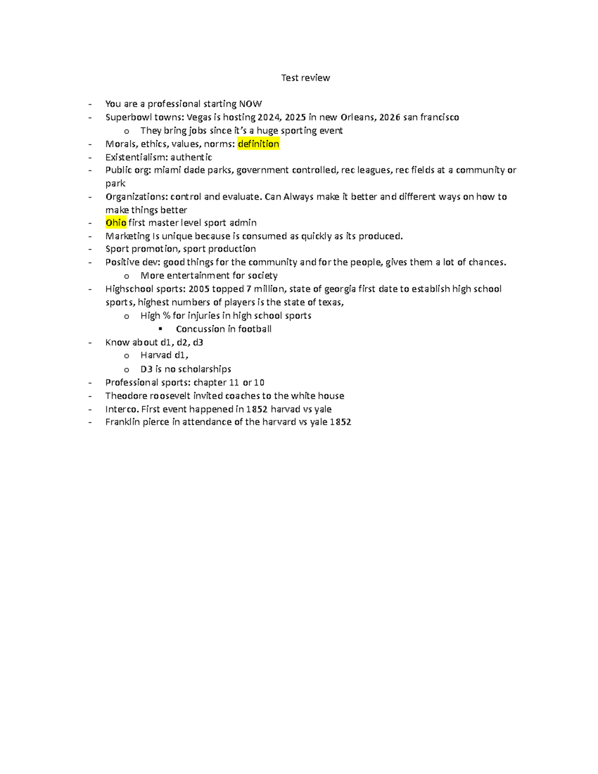 Test review sports - Notes for test - Test review You are a ...