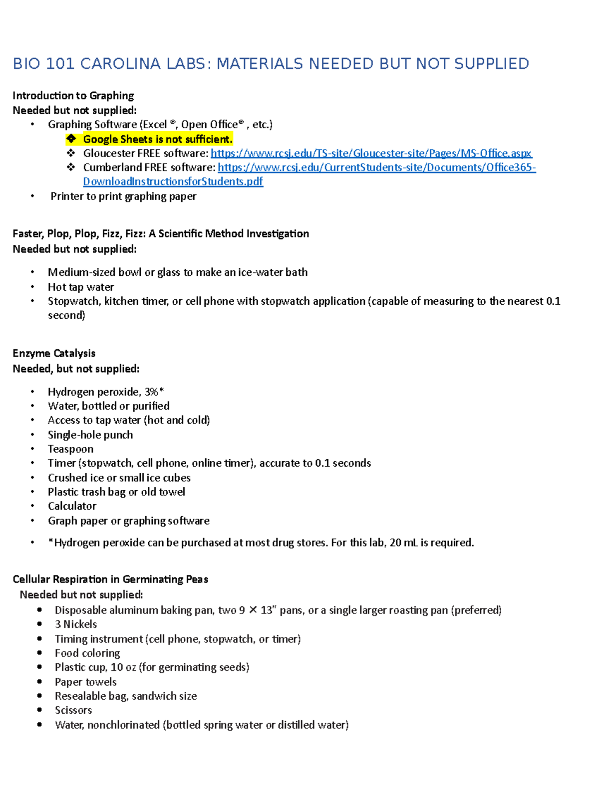 Traditional Online BIO 101 Carolina Labs Materials Needed but NOT ...