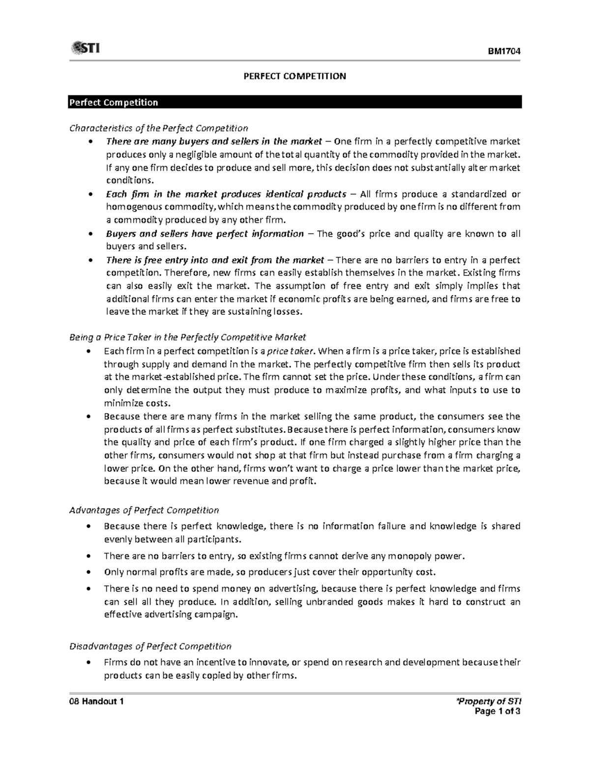 08 Perfect Competition - BM17 04 08 Handout 1 *Property of STI Page 1 ...