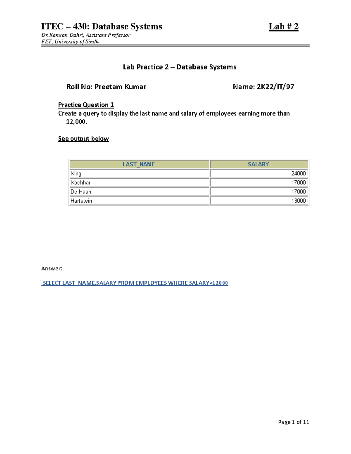 Lab 2 assignment task - Dr Dahri, Assistant Professor FET, University ...