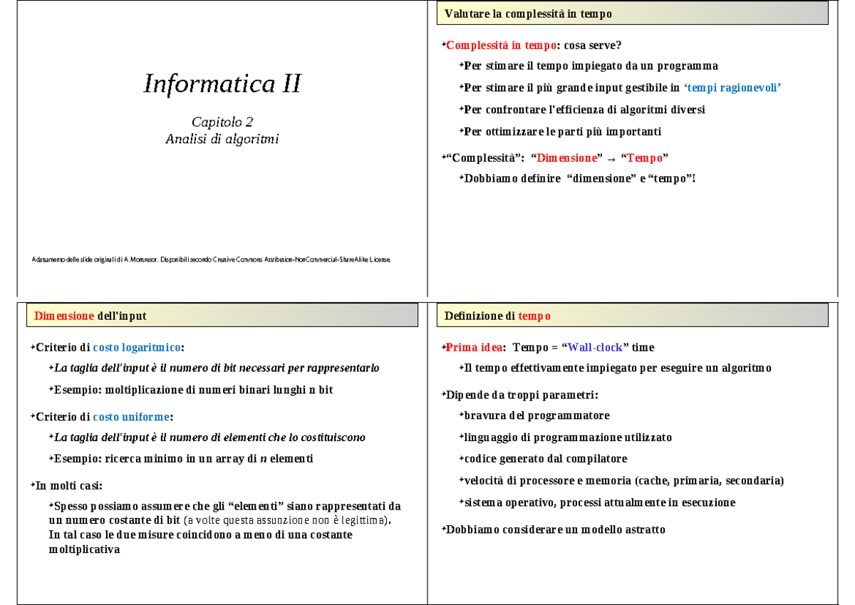 02 analisi 1 nup - Informatica II Capitolo 2 Analisi di algoritmi Adattamento delle slide ...