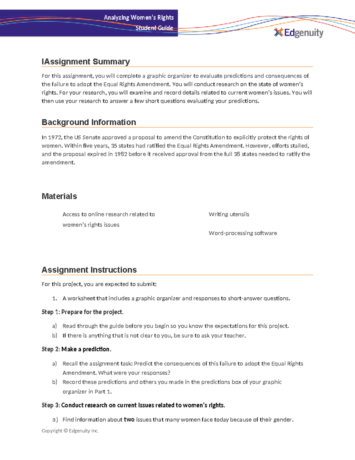 Project - Analyzing Women's Rights - Student Guide - Analyzing Women’s ...
