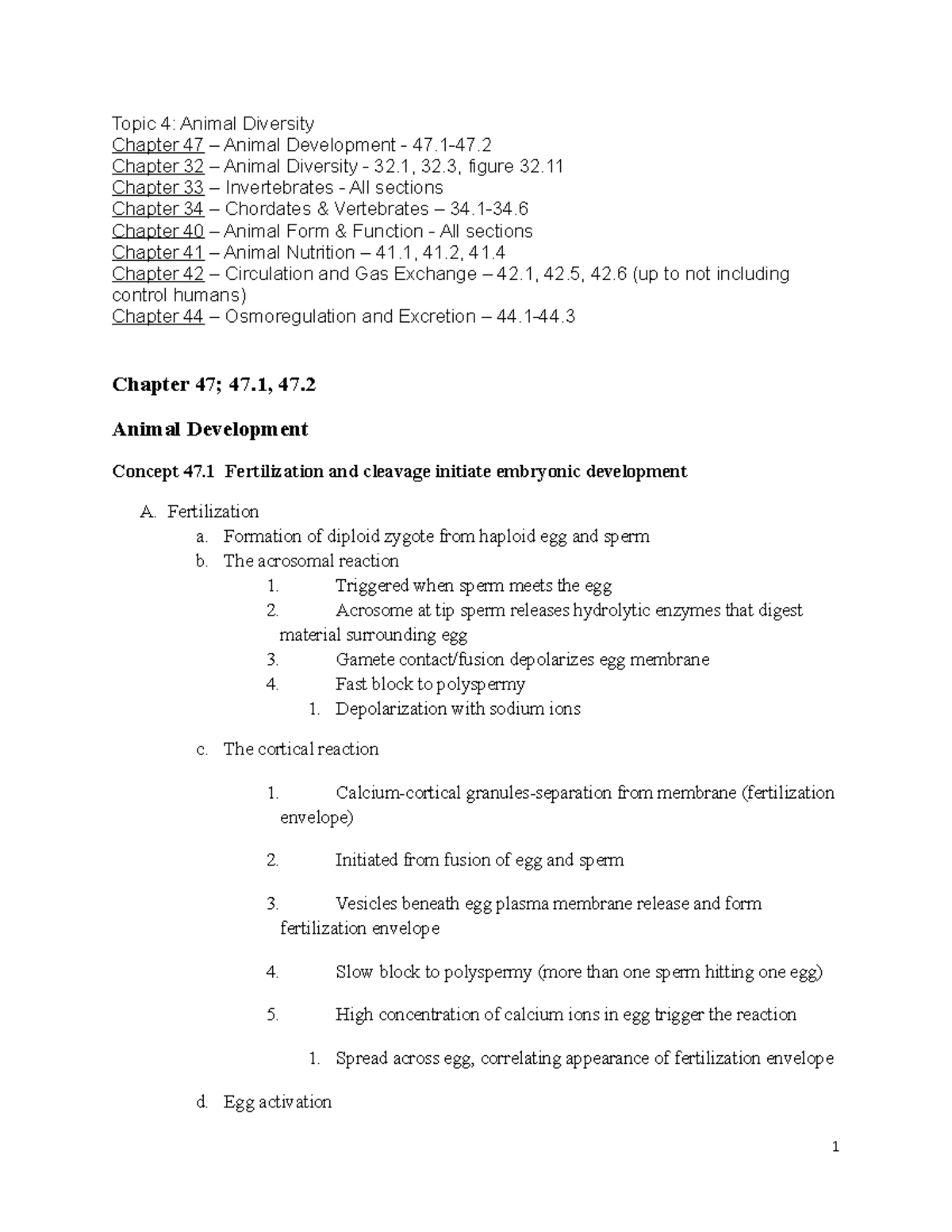 Animal Outline - Topic 4: Animal Diversity Chapter 47 – Animal ...