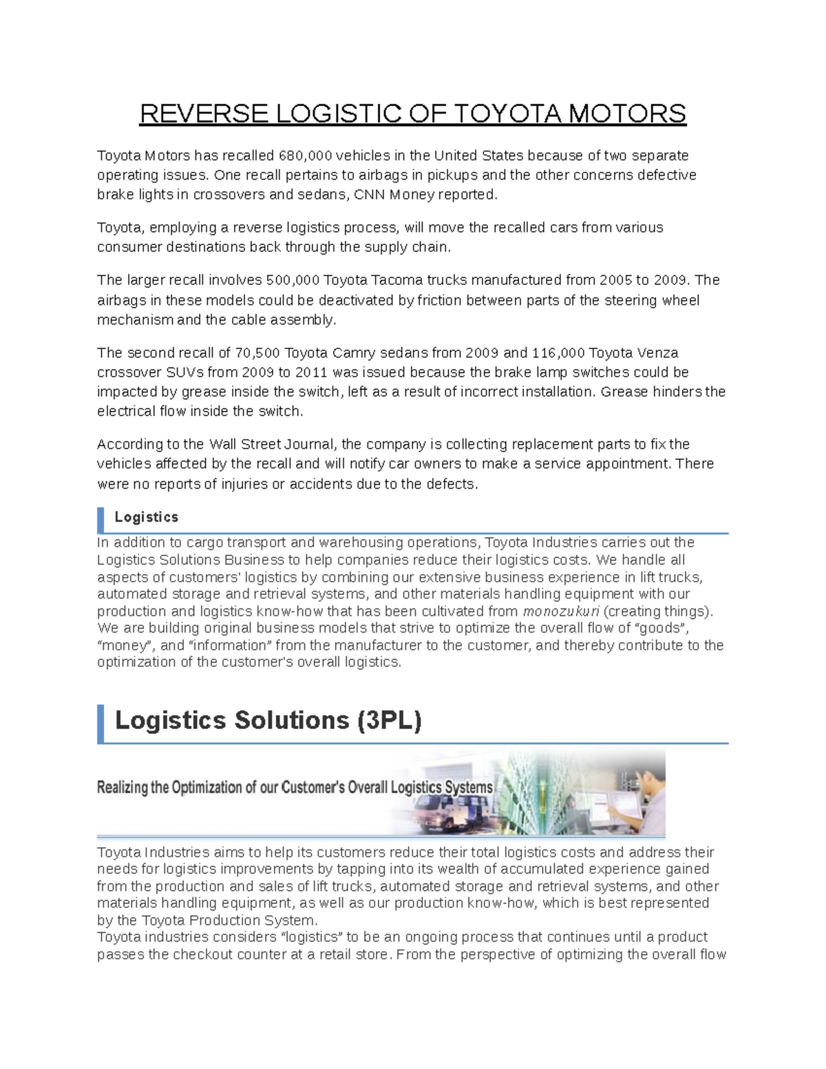Toyota-reverse-logistics compress - REVERSE LOGISTIC OF TOYOTA MOTORS ...