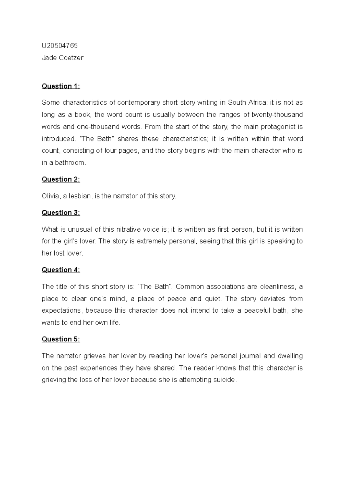 U20504765 Jade Coetzer Worksheet 6 - U Jade Coetzer Question 1: Some ...