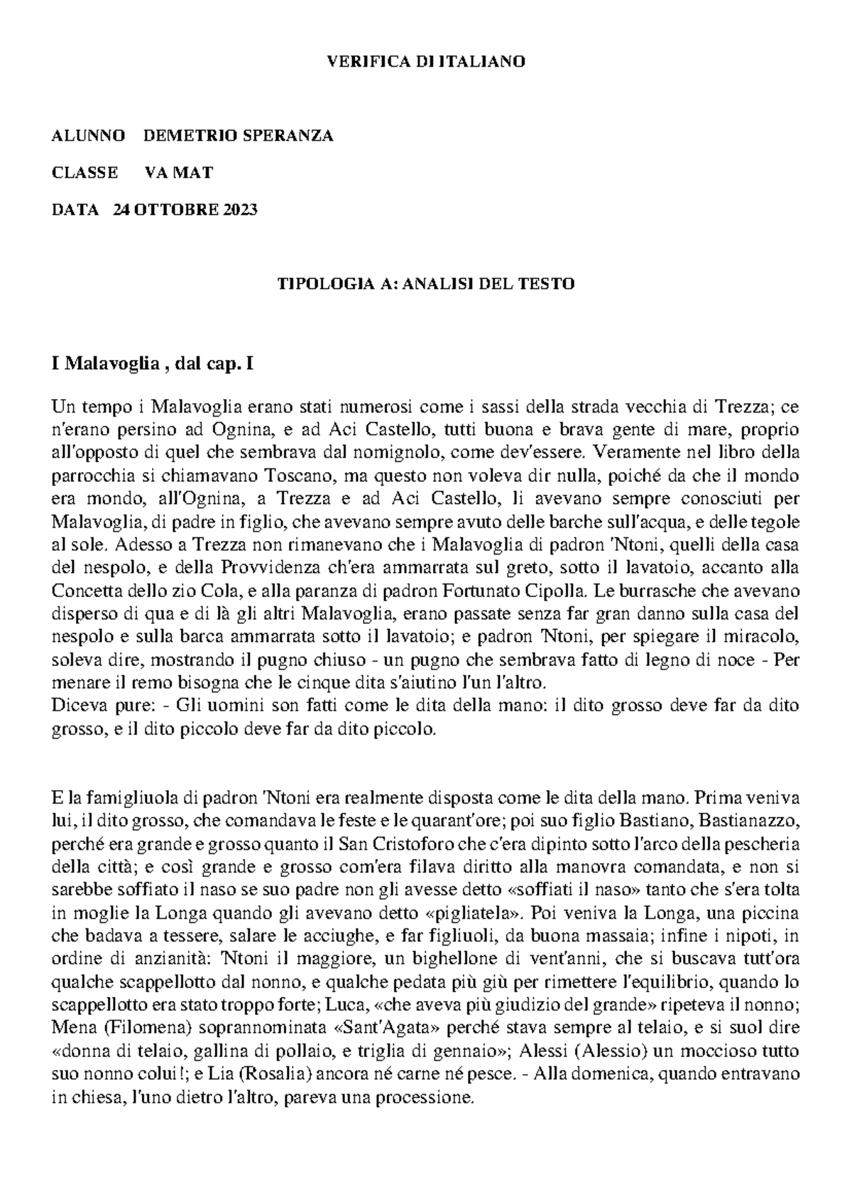 Verifica DI Italiano - prova equipollente Esame di Stato - VERIFICA DI ...