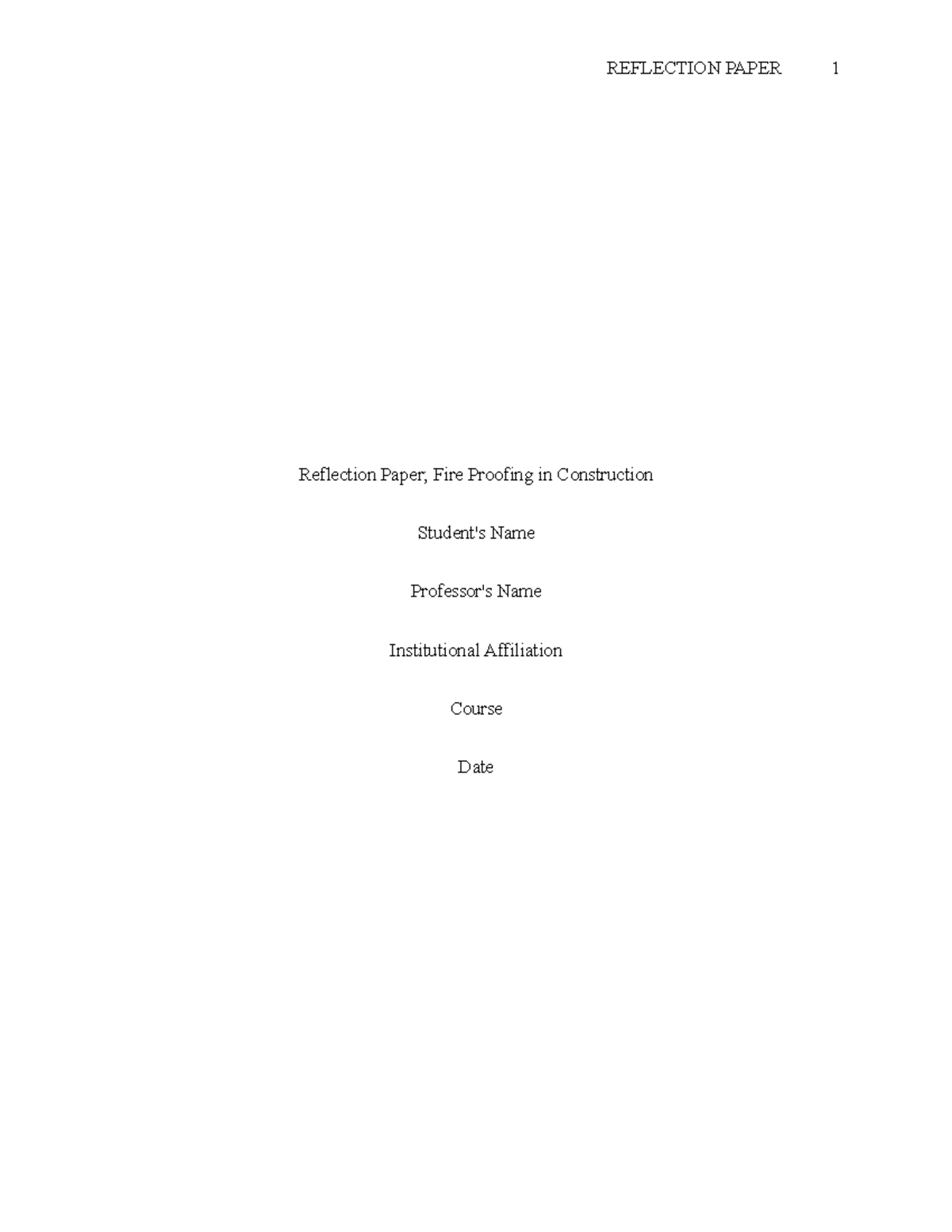 Fire Proofing in Construction - Reflection Paper; Fire Proofing in ...