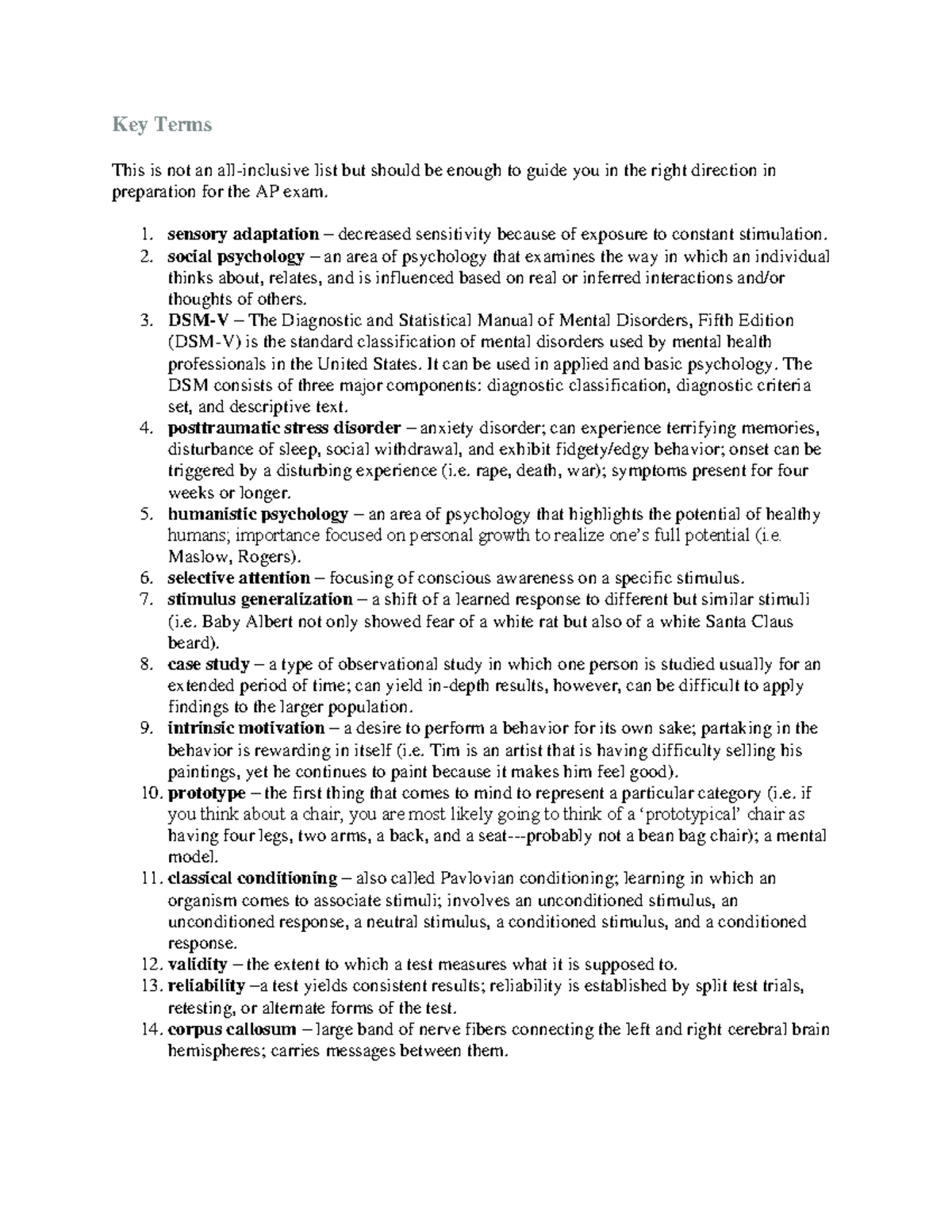 AP Psychology - Answers to behavior questions. - Key Terms This is not ...