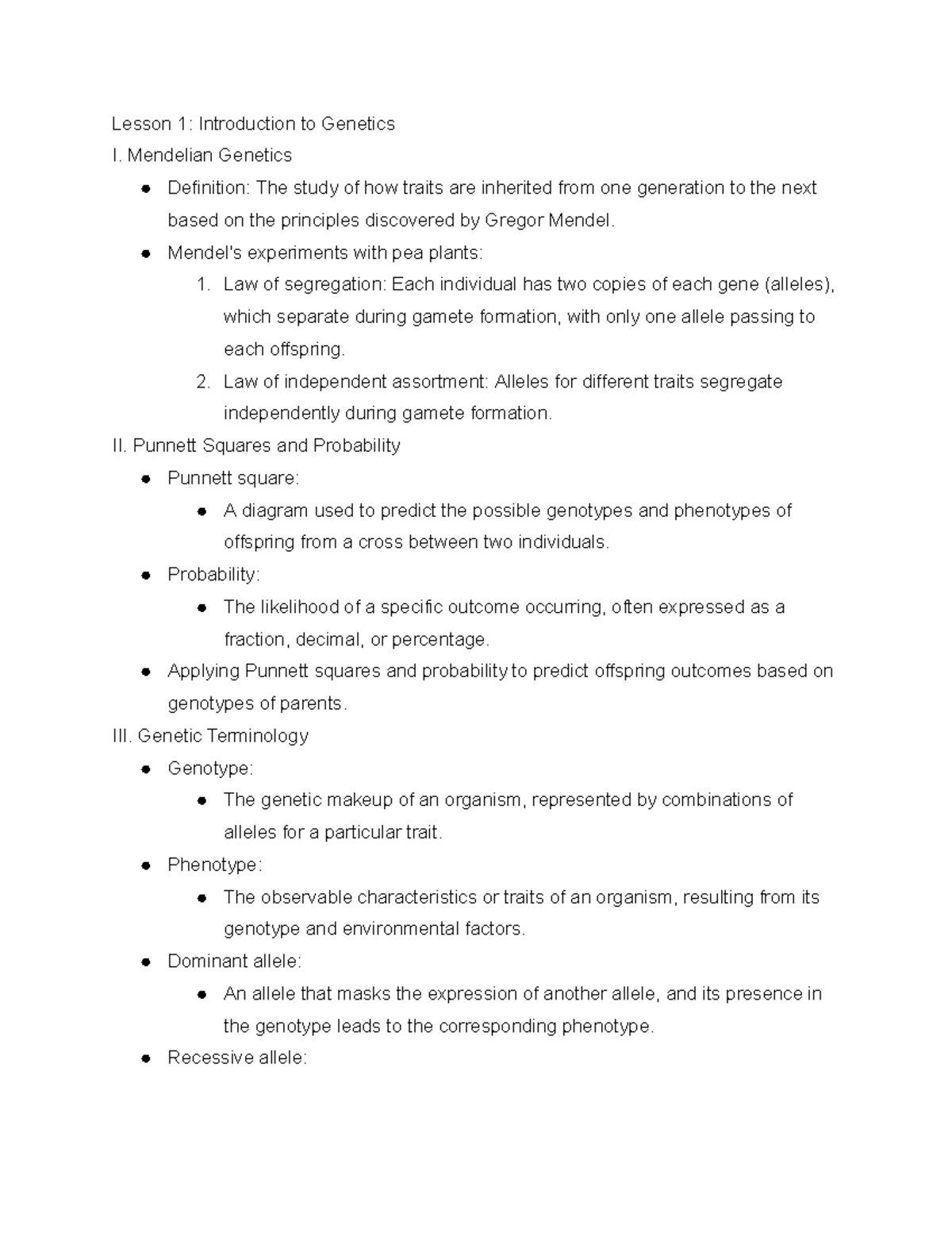 Middle school bio 5 - Google Docs - Lesson 1: Introduction to Genetics ...
