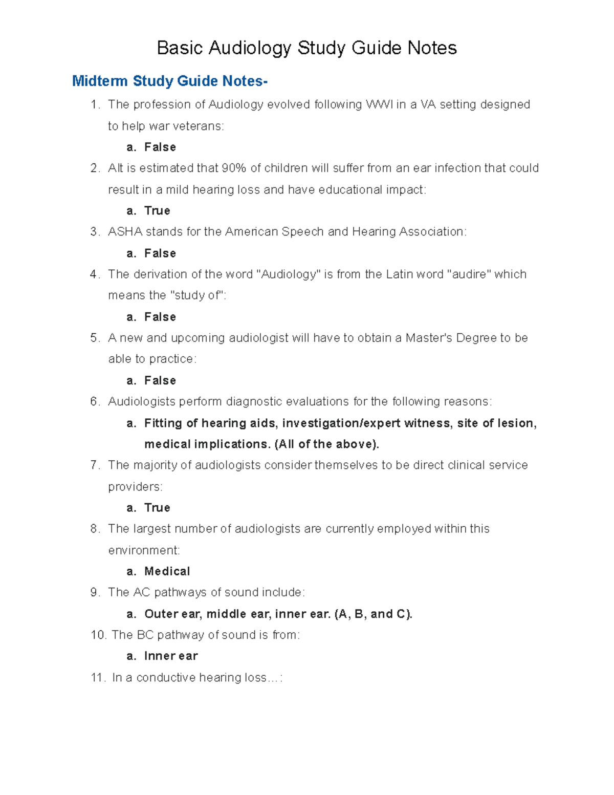 Basic Audiology Quiz Study part 2 - Basic Audiology Study Guide Notes ...