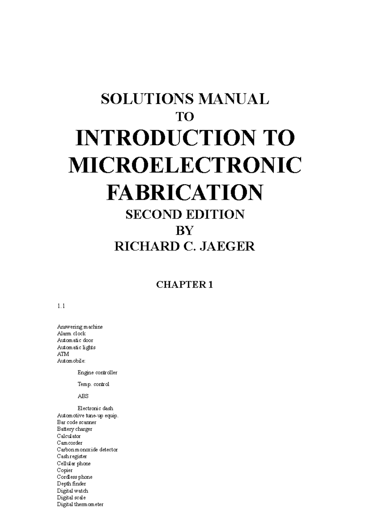 Solutions manual to Introduction to Microelectronic Fabrication Second ...