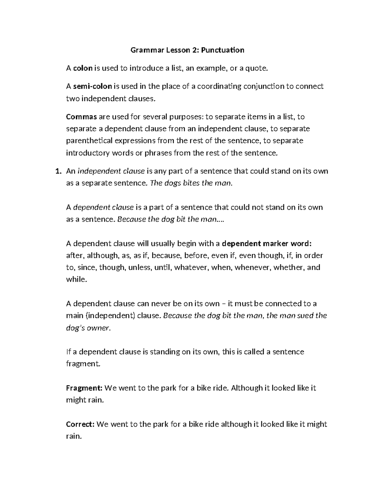 Grammar Lesson Punctuation - Grammar Lesson 2: Punctuation A colon is ...