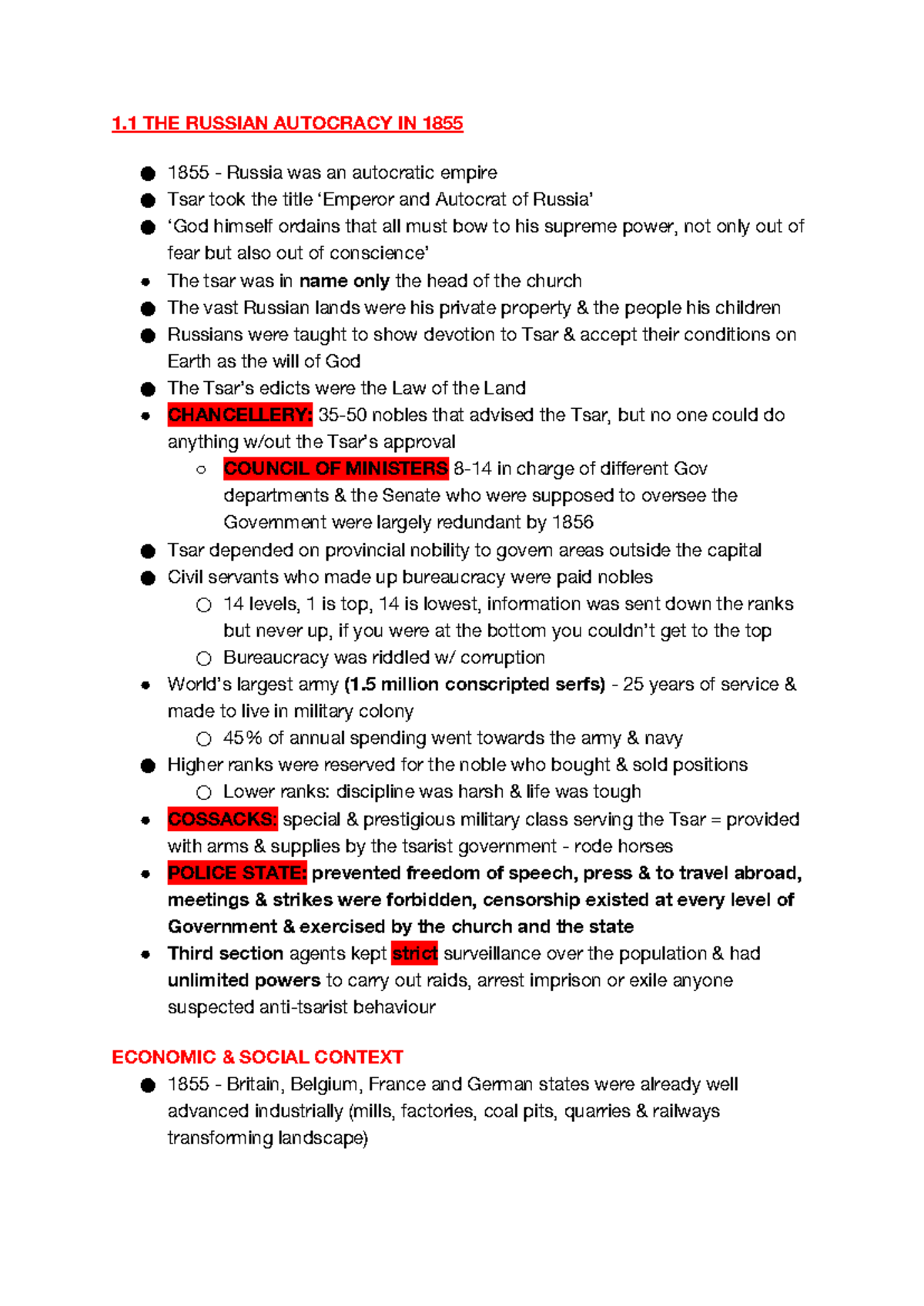 Russia - dhdh - 1 THE RUSSIAN AUTOCRACY IN 1855 1855 - Russia was an ...