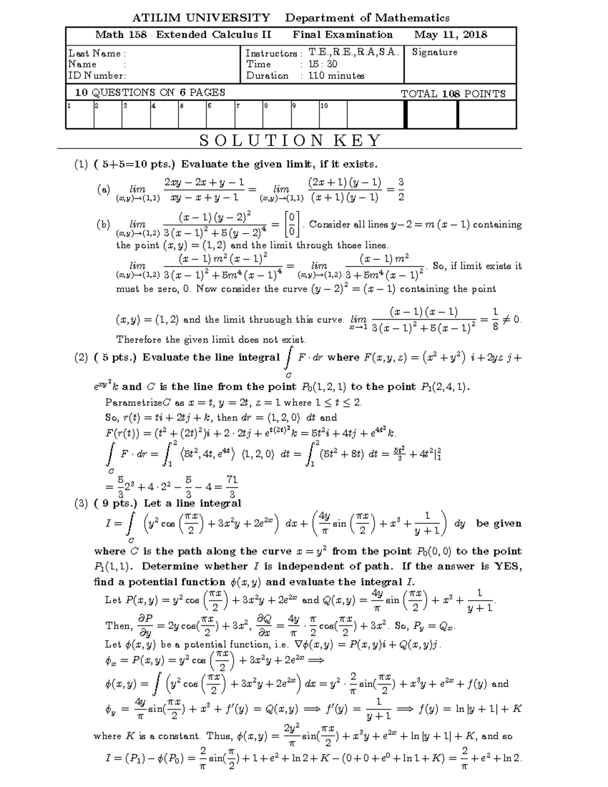 FINAL 11 May 2018, questions and answers - ATILIM UNIVERSITY Department ...