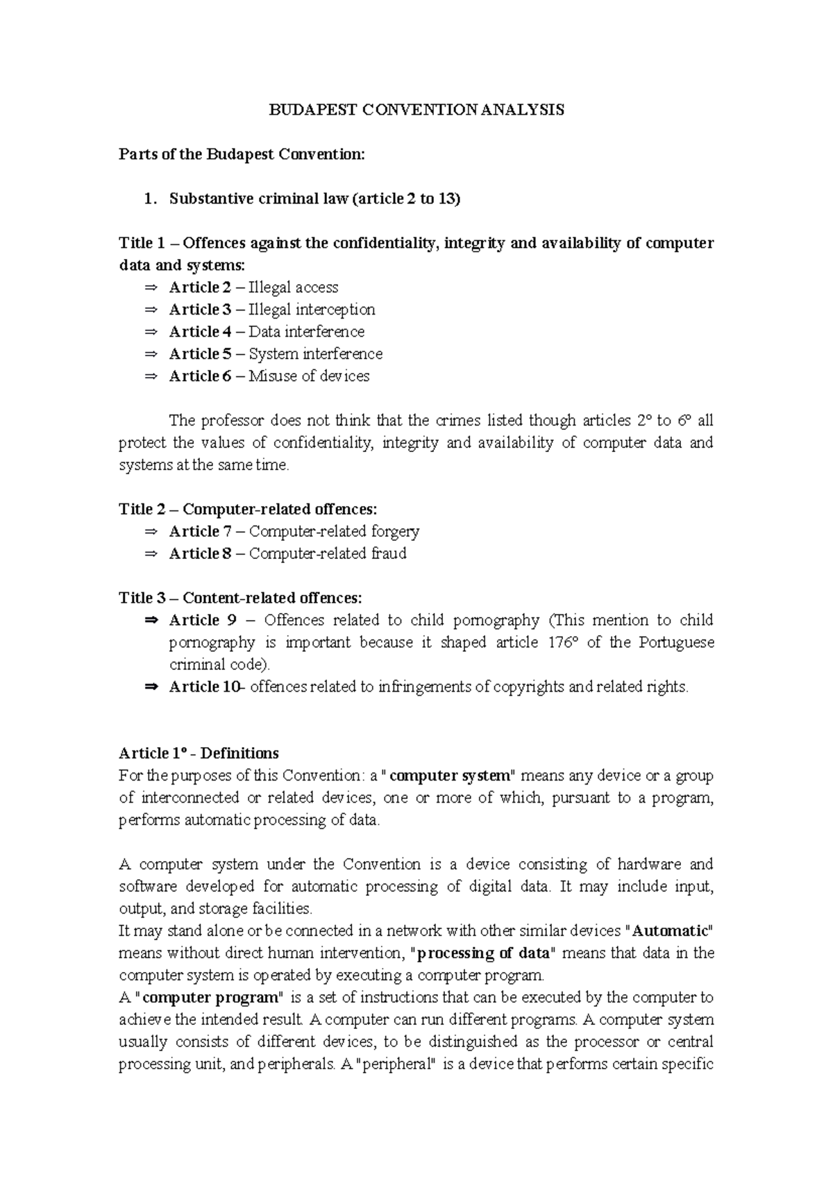 Budapest Convention Analysis - BUDAPEST CONVENTION ANALYSIS Parts of ...