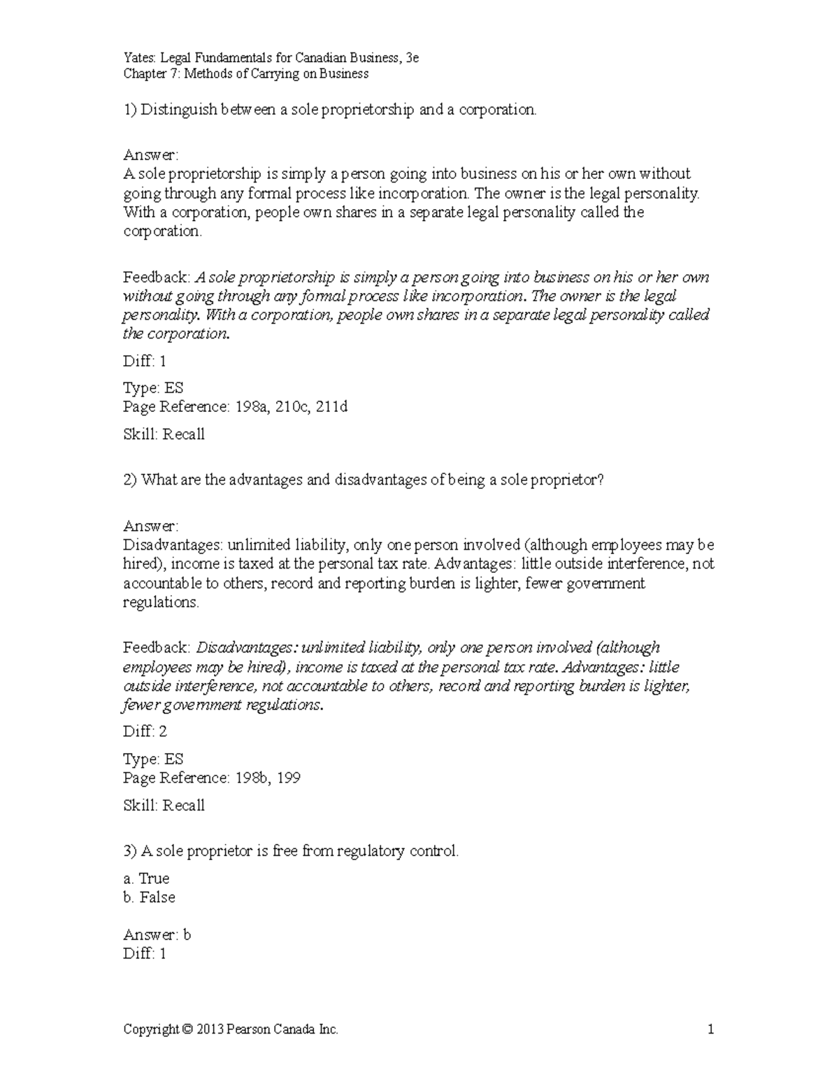 Business Law Test banks 2275 - Chapter 7: Methods of Carrying on ...