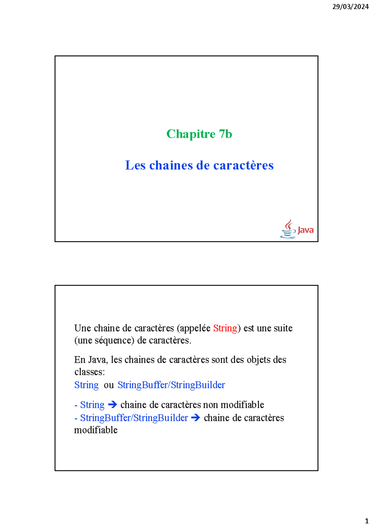 @ Ch 07b POO -Java Chaines de caracteres 04 23 - Chapitre 7b Les ...