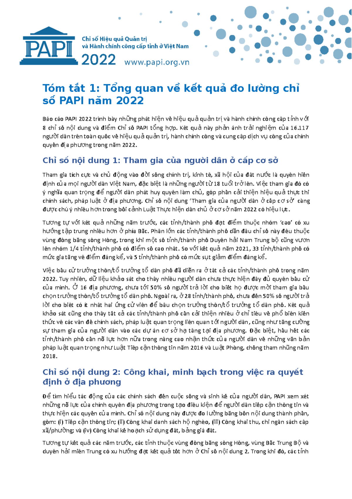 Factsheet-1 PAPI-2022-VN Final - Tóm tắt 1: Tổng quan về kết quả đo ...
