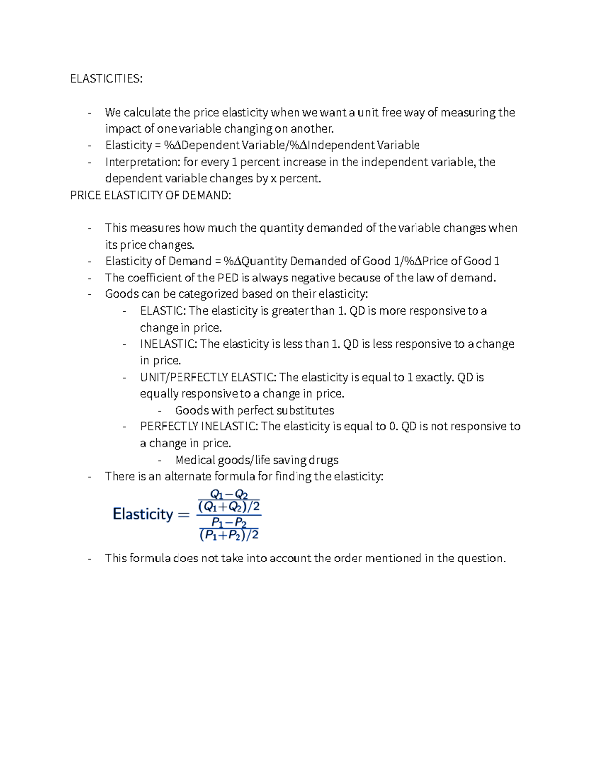 EC 101- Final Study Guide - ELASTICITIES: We calculate the price ...