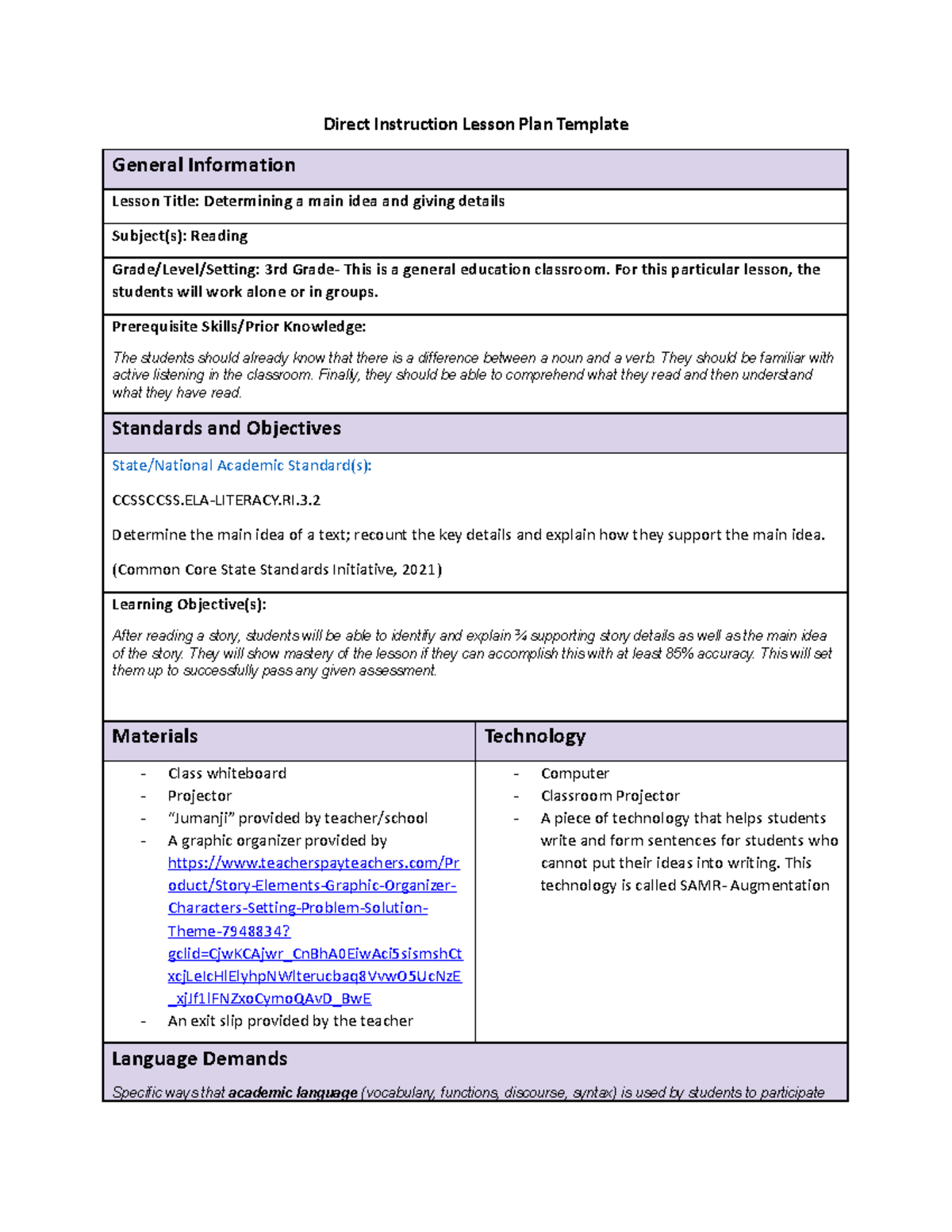 Lesson Plan The Cycle of Water - Direct Instruction Lesson Plan ...