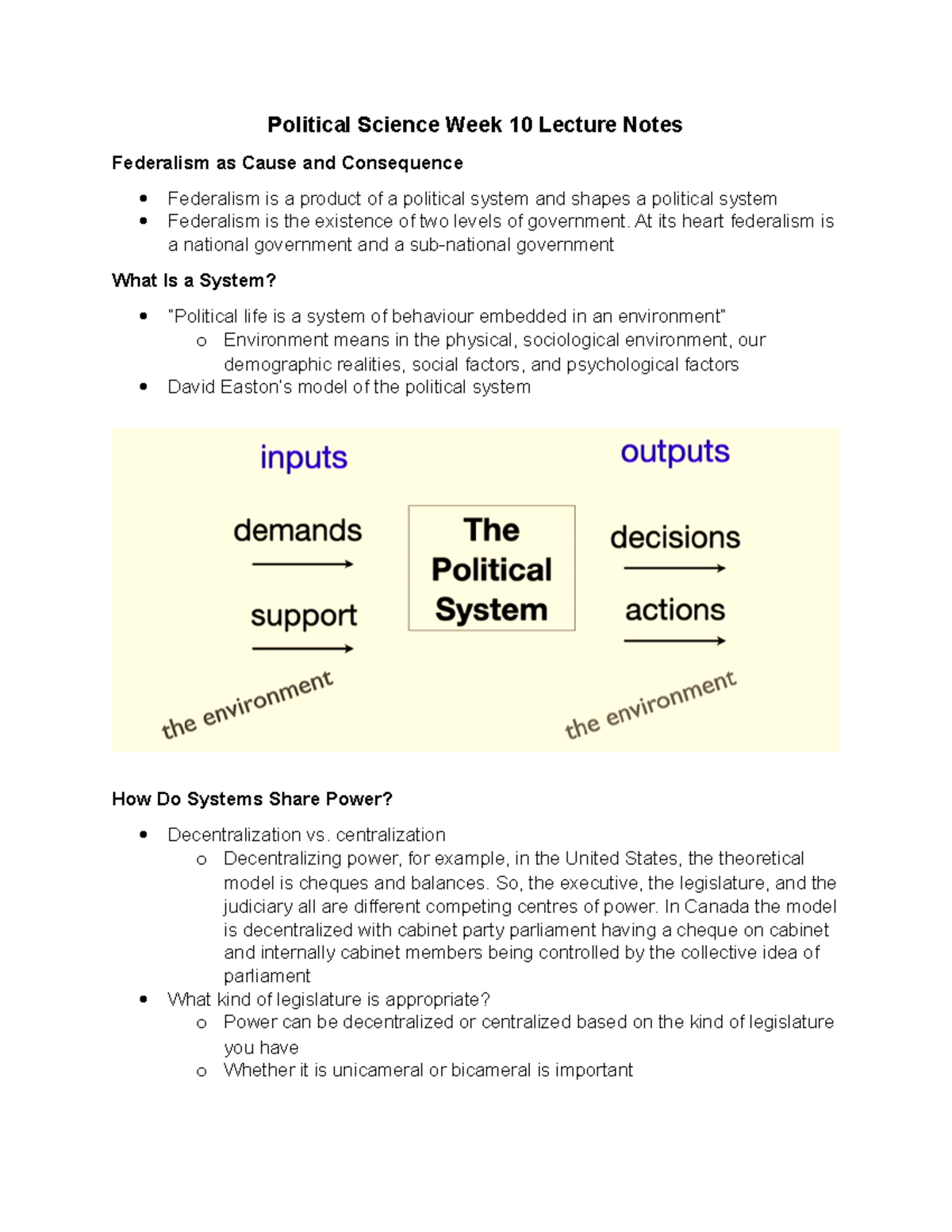 Political Science Week 10 Lecture Notes - At its heart federalism is a ...