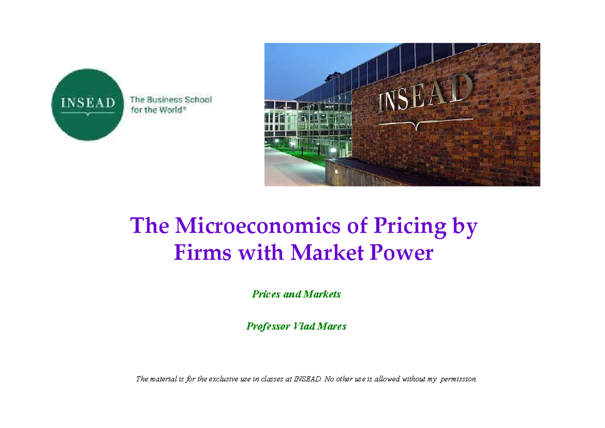 S07 HO - Lecture notes - The Microeconomics of Pricing by Firms with ...
